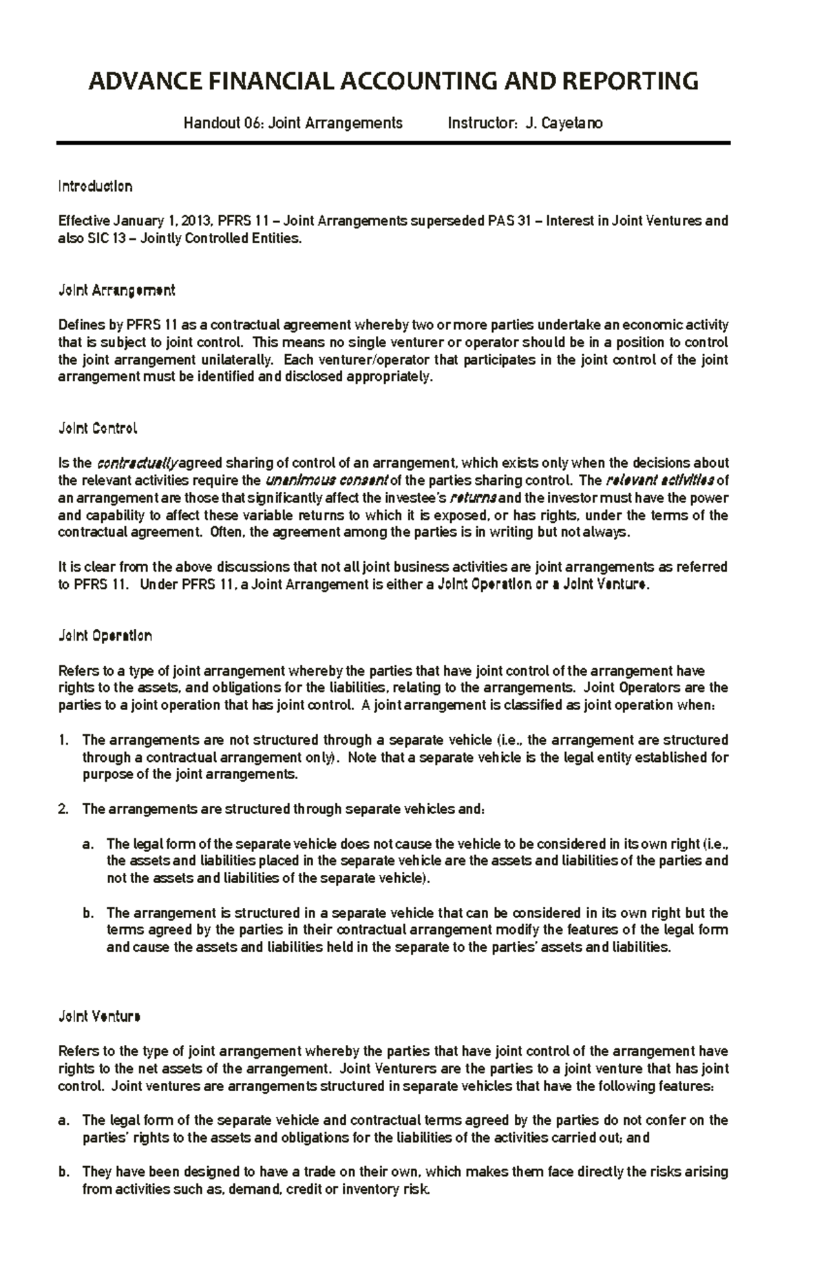 AFAR 06 Joint Arrangements - ADVANCE FINANCIAL ACCOUNTING AND REPORTING ...