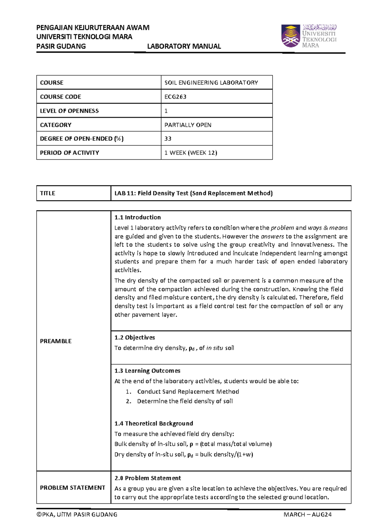 LAB 11 - SAND Replacement Method (Level 1) - UNIVERSITI TEKNOLOGI MARA ...