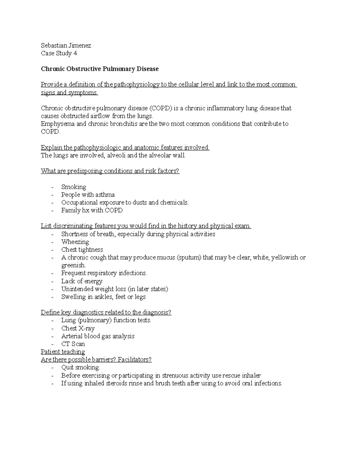 Case Study 4 - Sebastian Jimenez Case Study 4 Chronic Obstructive ...