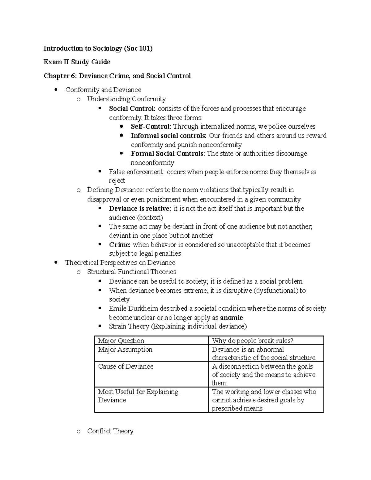 Exam II study guide - Introduction to Sociology (Soc 101) Exam II Study ...