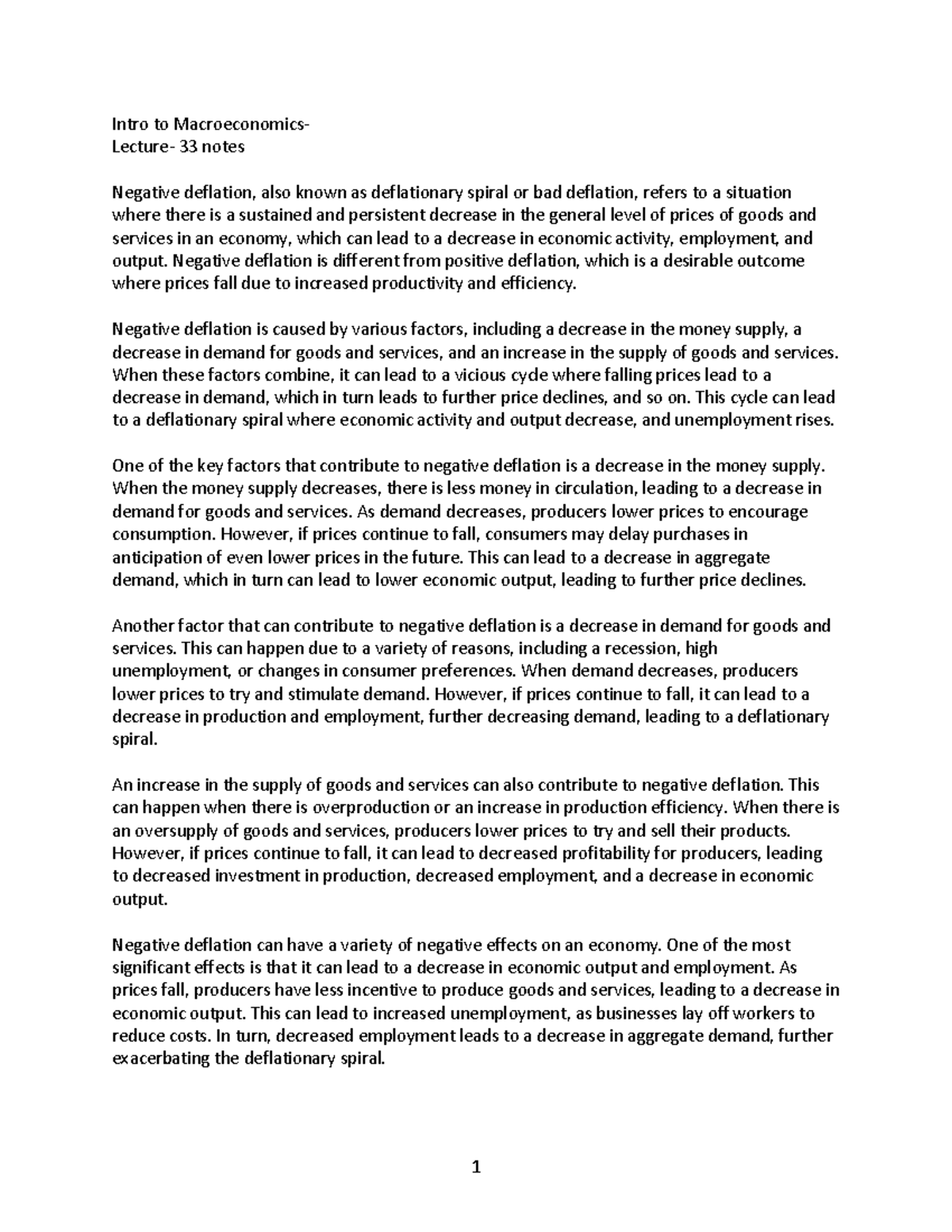 Intro To Macroeconomics Lecture 33 Notes 1 Intro To Macroeconomics Lecture 33 Notes