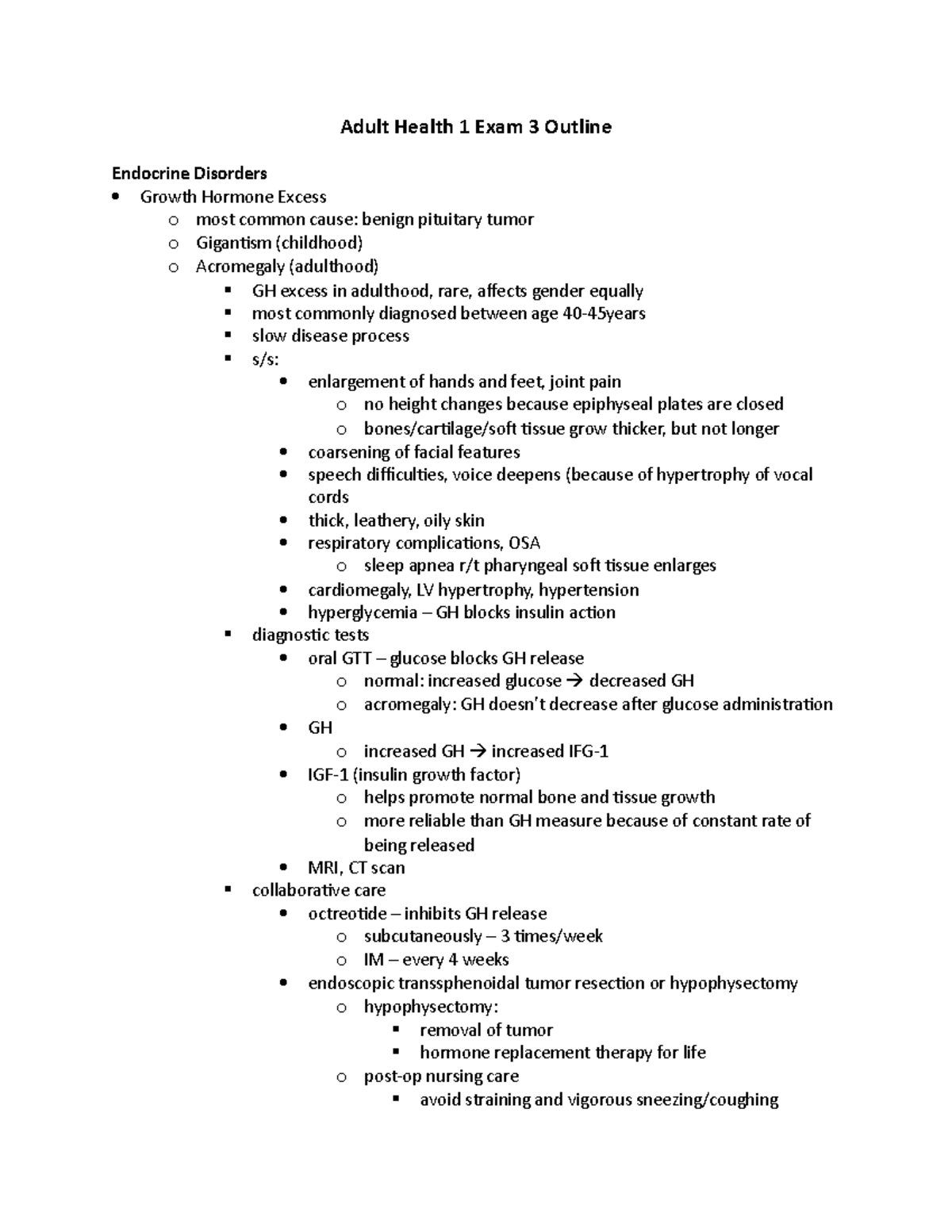 Adult Health 1 Exam 3 Outline - Adult Health 1 Exam 3 Outline Endocrine ...