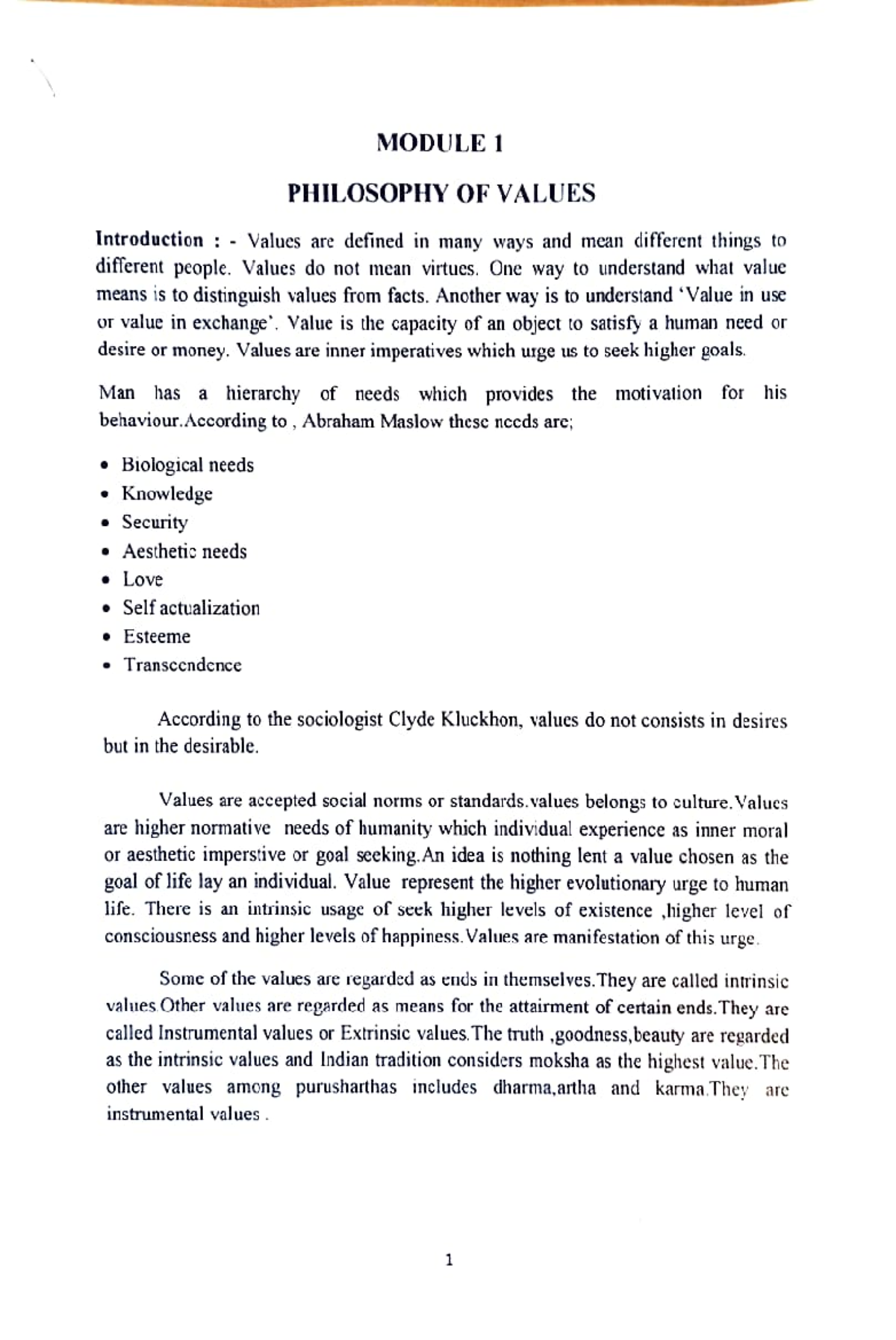 Philosophy Of Values - Note - MODULE 1 PHILOSOPHY OF VALUES ...
