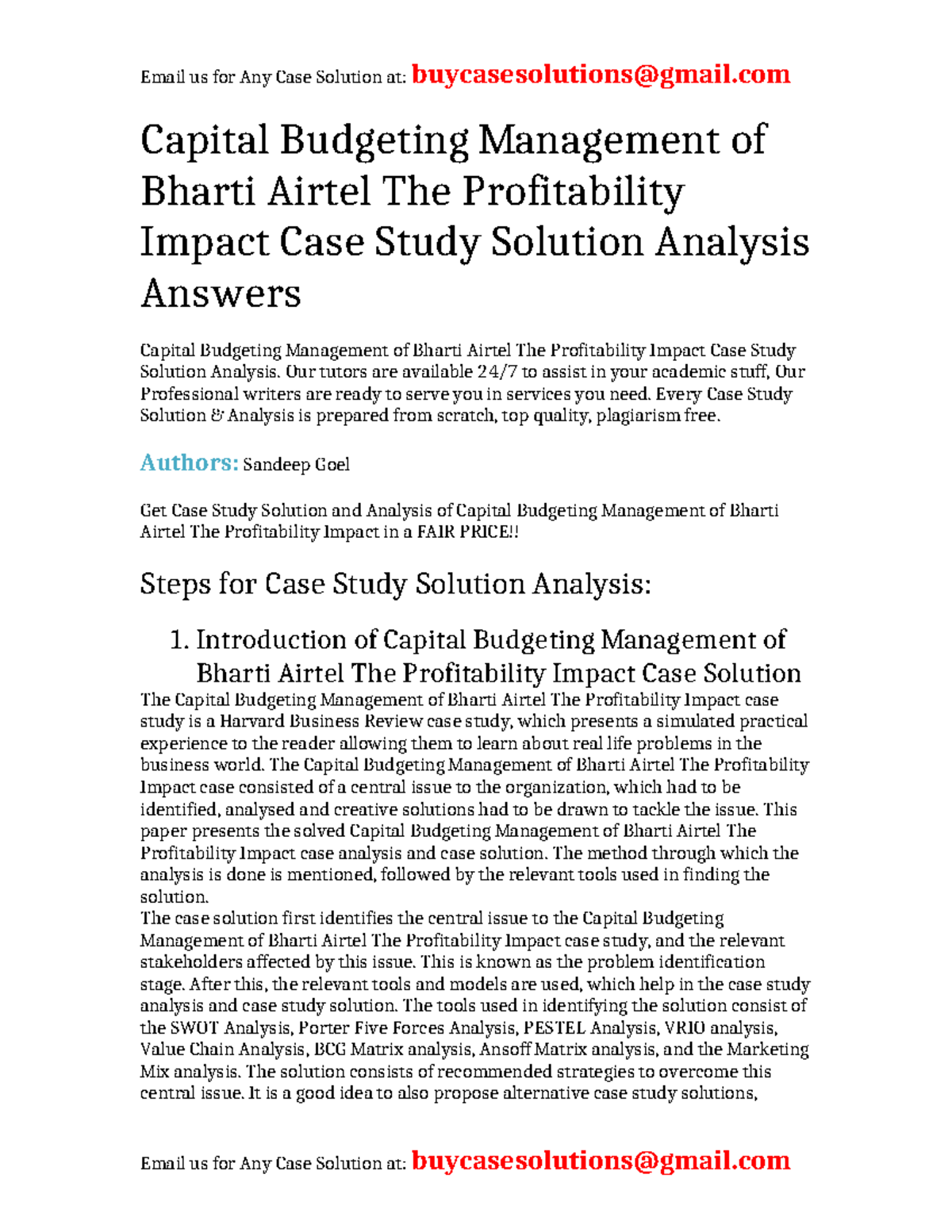 Case Solution Capital Budgeting Management of Bharti Airtel The ...