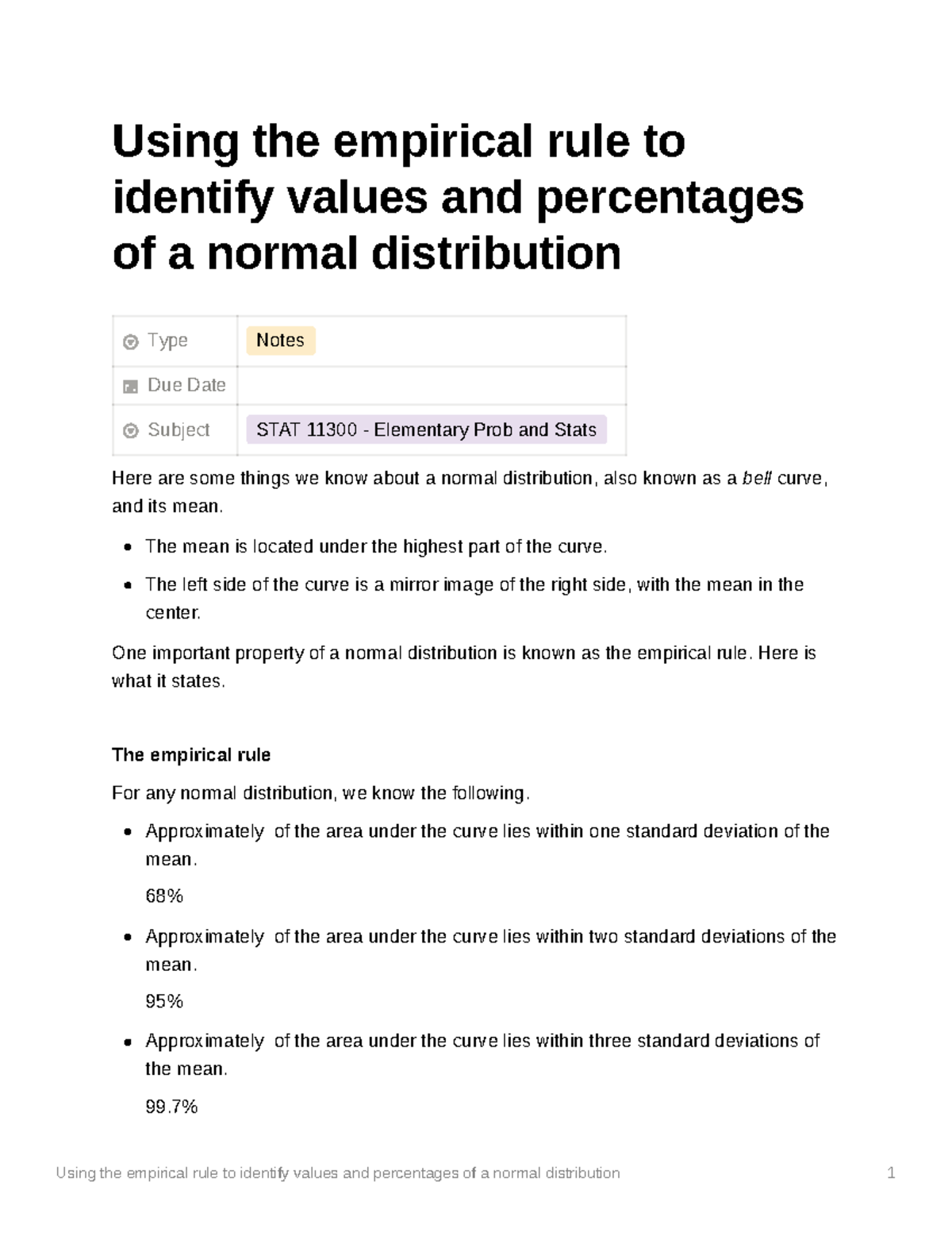 Percentages of Normal Distribution and Empirical Rule - Using the empirical rule to identify ...