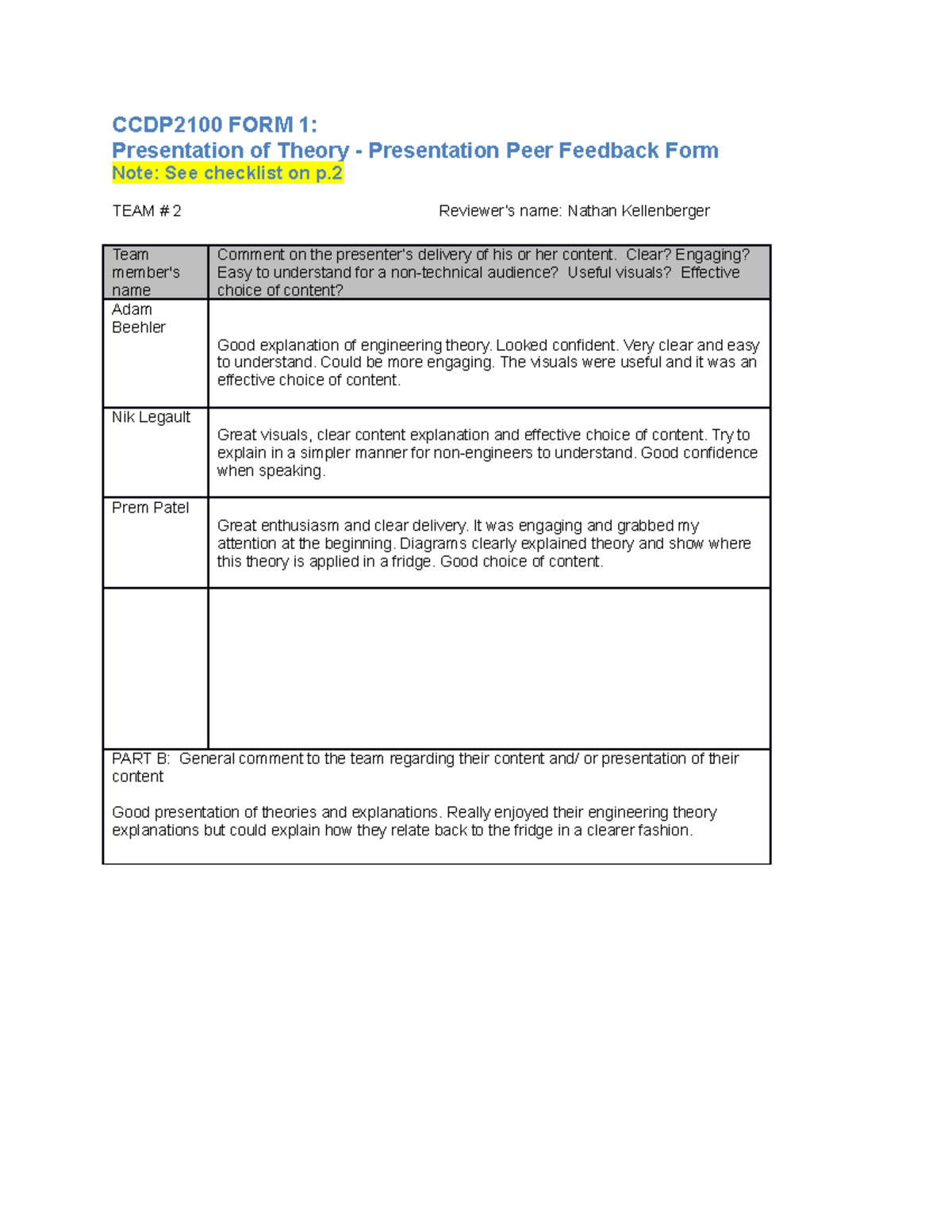 Form 1 pres theory peer feedback 2 - CCDP2100 FORM 1: Presentation of ...