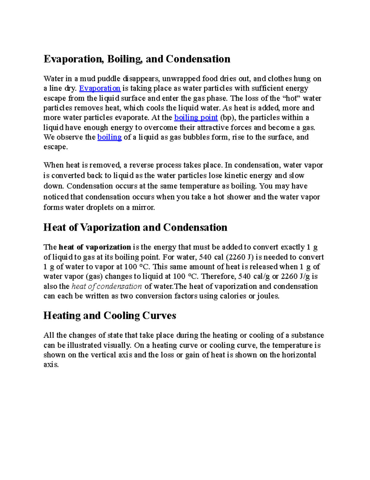 Chemistry ch3 notes - Evaporation, Boiling, and Condensation Water in a ...