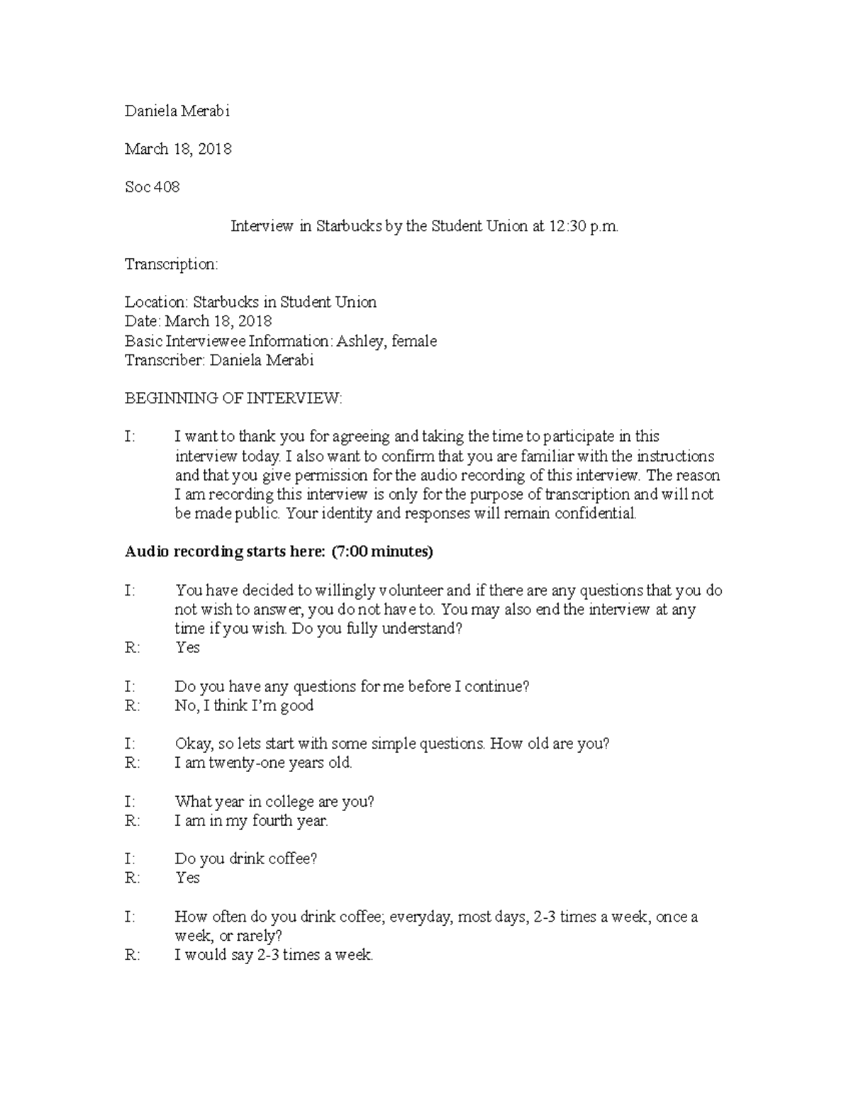 Interview & Analysis - Grade: A - Daniela Merabi March 18, 2018 Soc 408 ...
