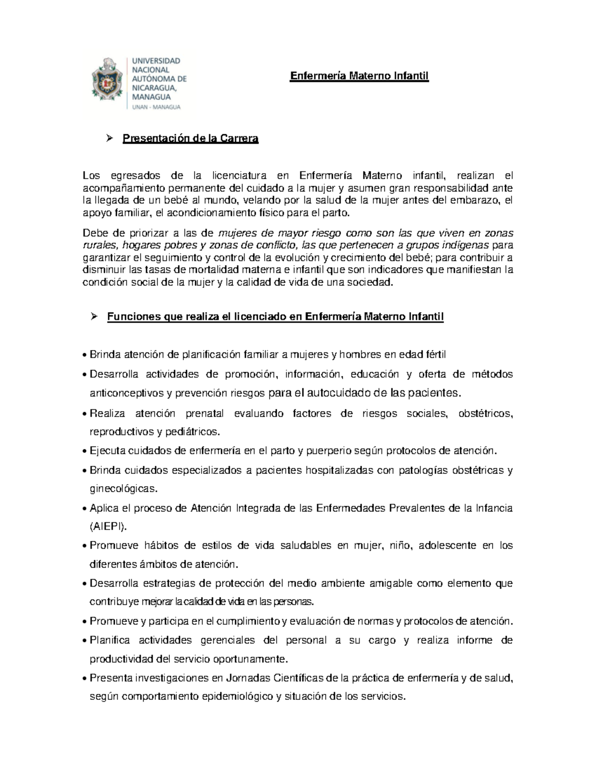 Unan managua polisal enfermeria materno infantil - Enfermería Materno ...