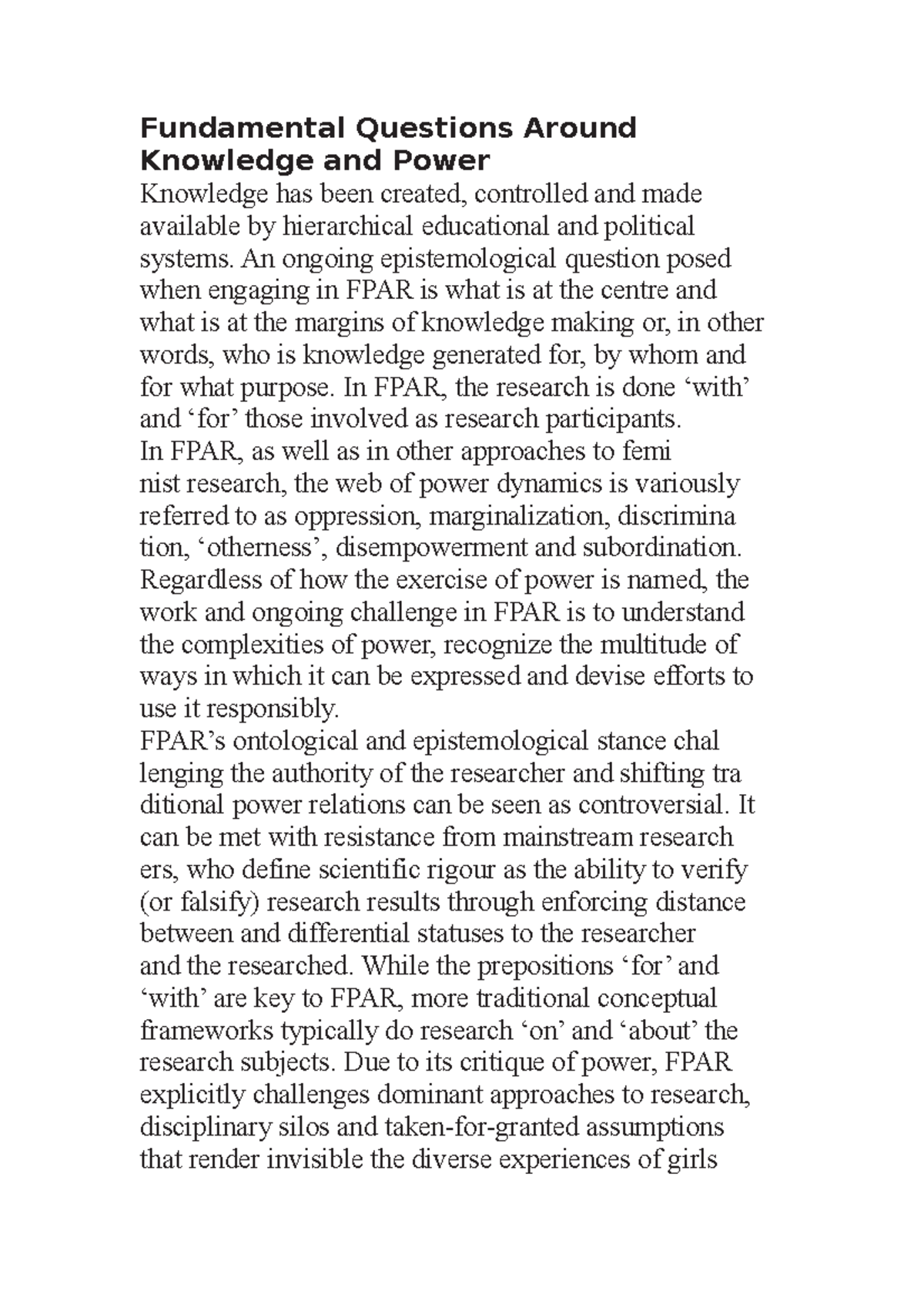 Fundamental Questions Around Knowledge and Power - Fundamental ...