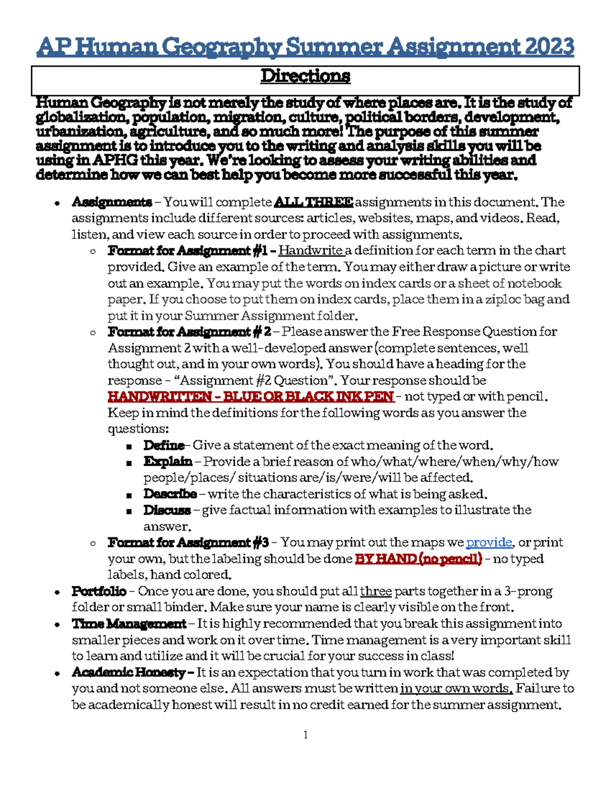 APHG Summer Assignment 2023 - AP Human Geography Summer Assignment 2023 ...