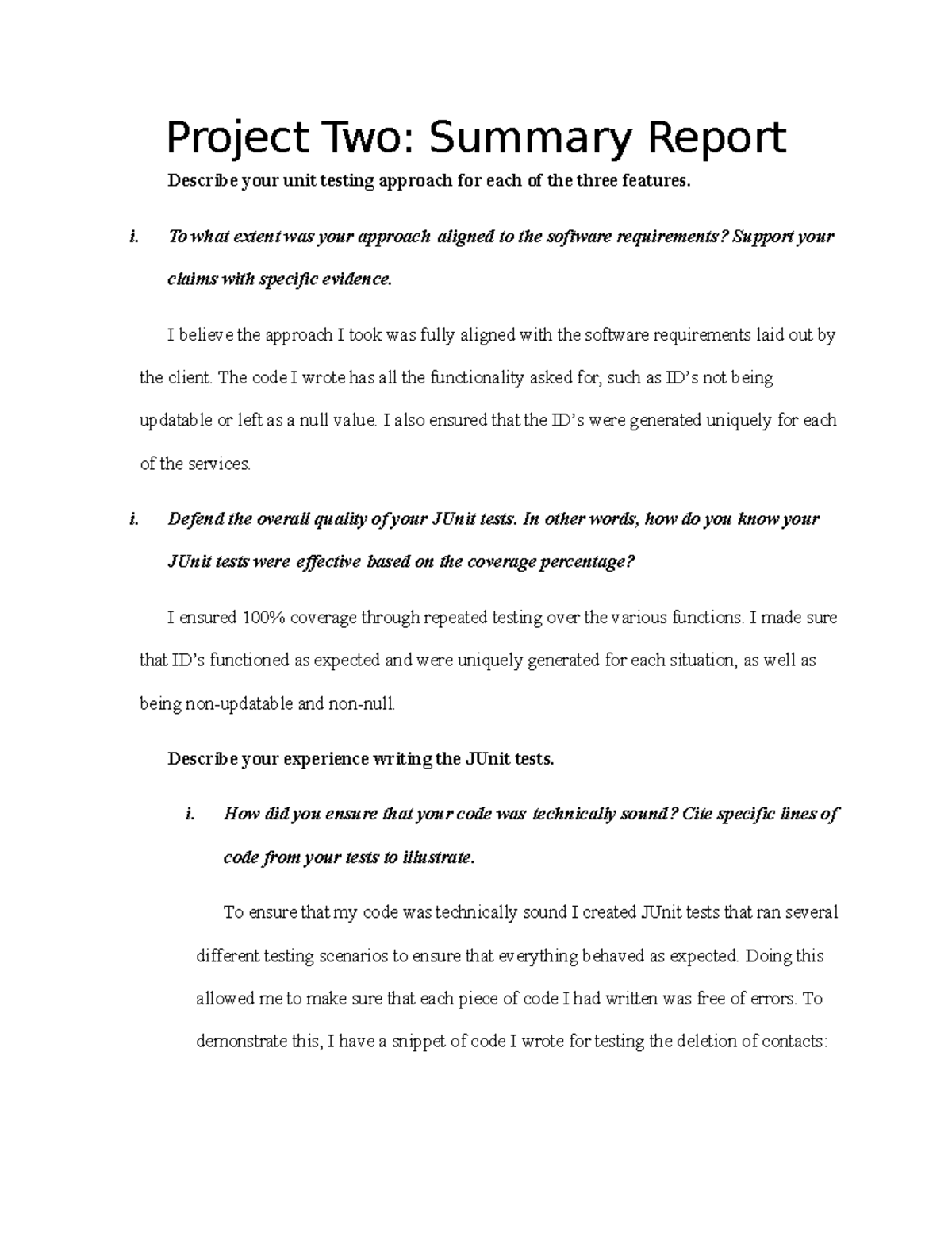 CS320 Project Two Report - Project Two: Summary Report Describe your ...