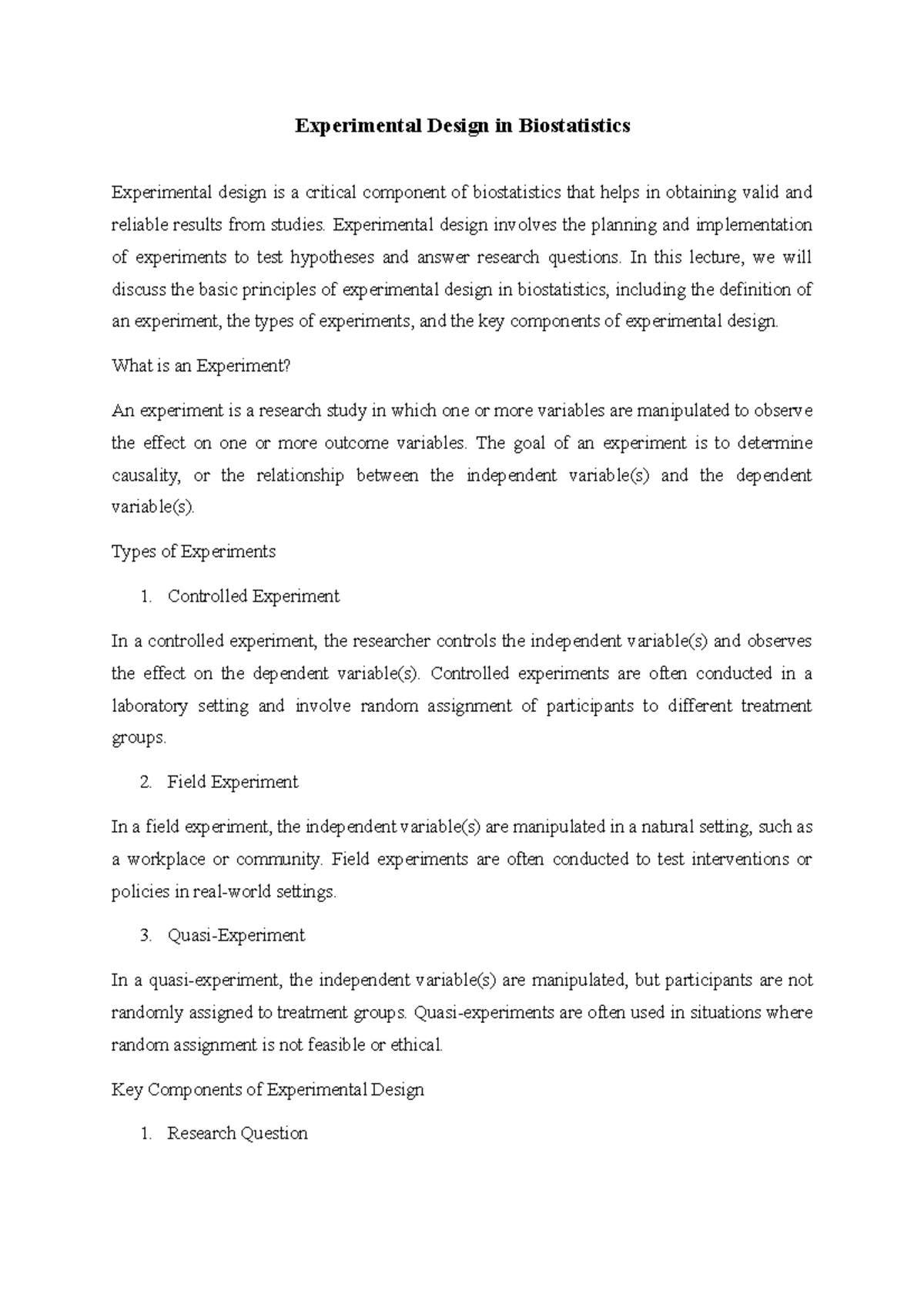 Experimental Design in Biostatistics Biostatistics - Experimental Design in Biostatistics - Studocu