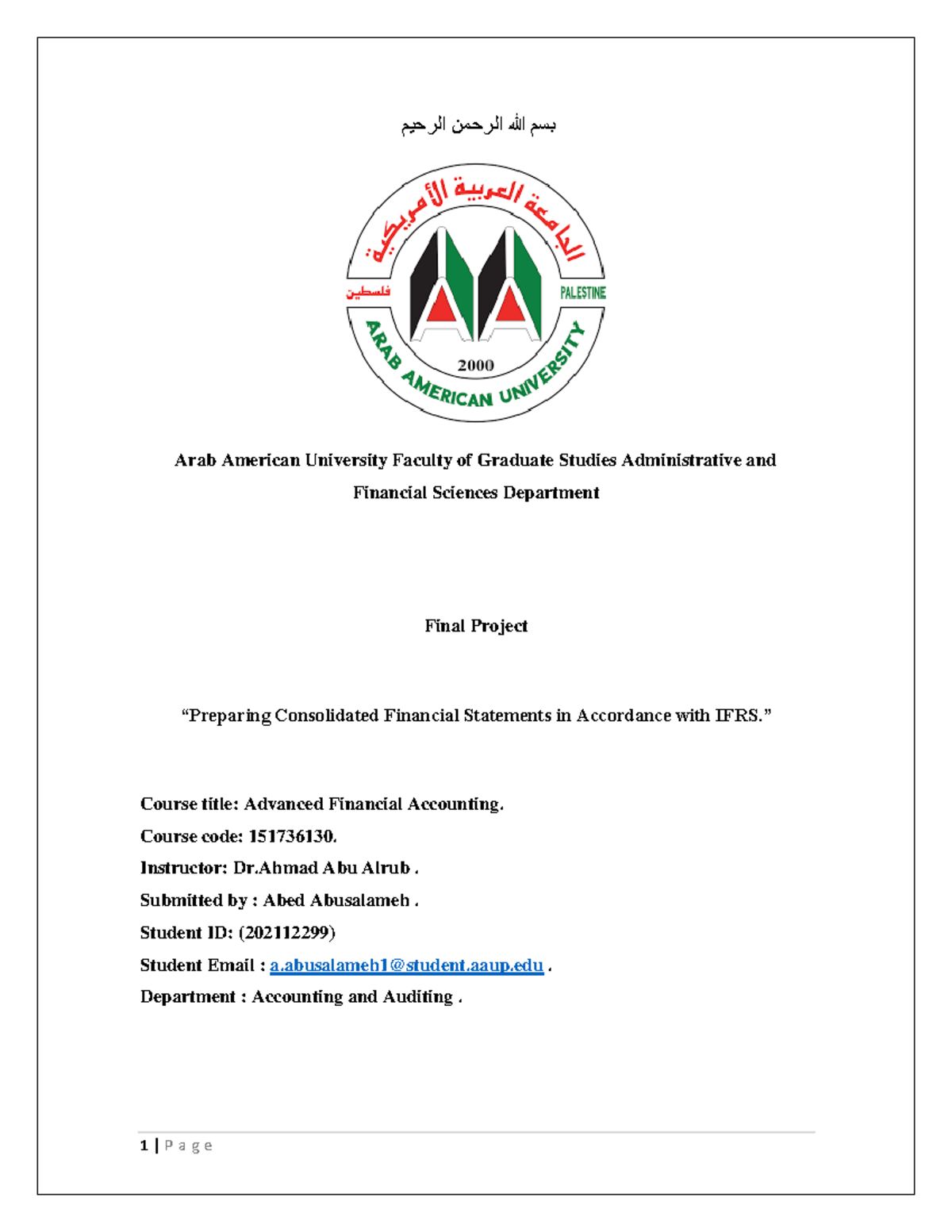 Final project Abed Abusalameh - بسم ౫ಋ الرحمن الرحيم Arab American ...