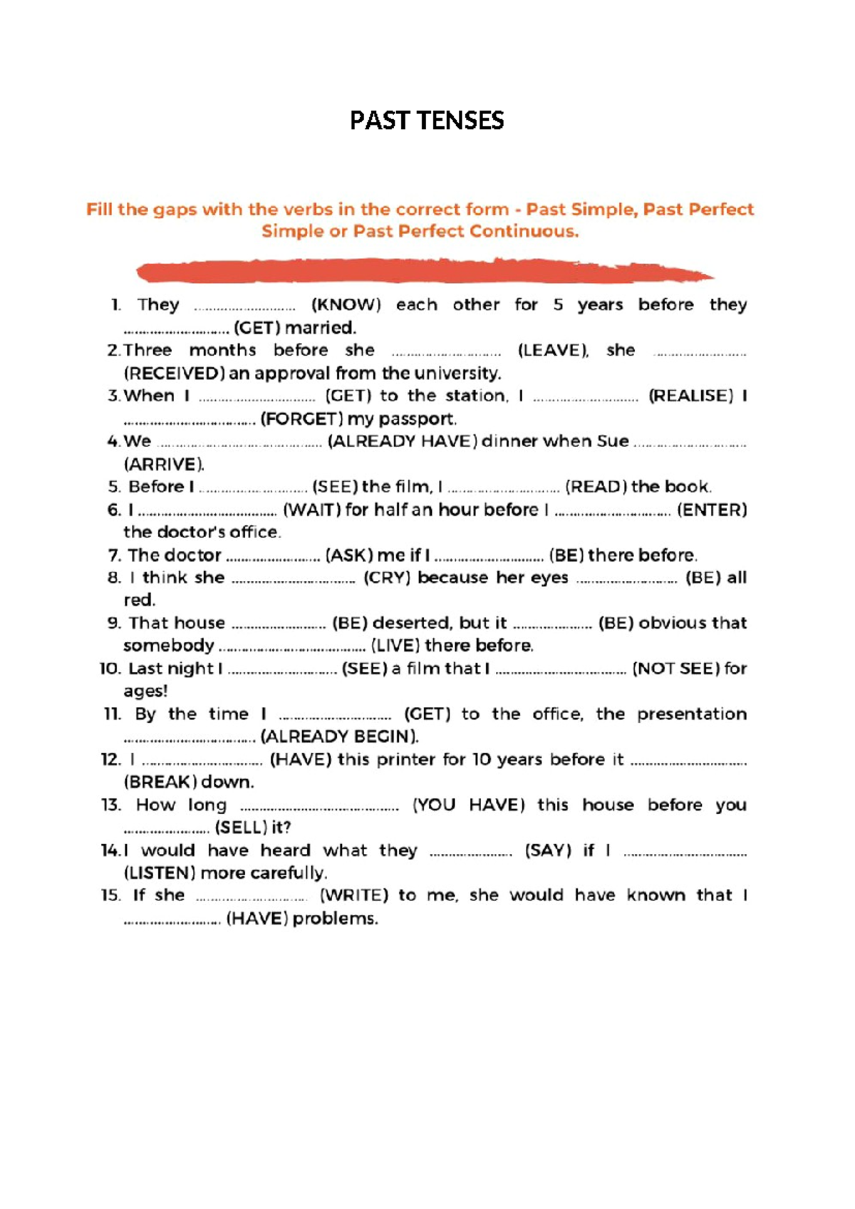 Past tenses exercises - Inglés - PAST TENSES - Studocu