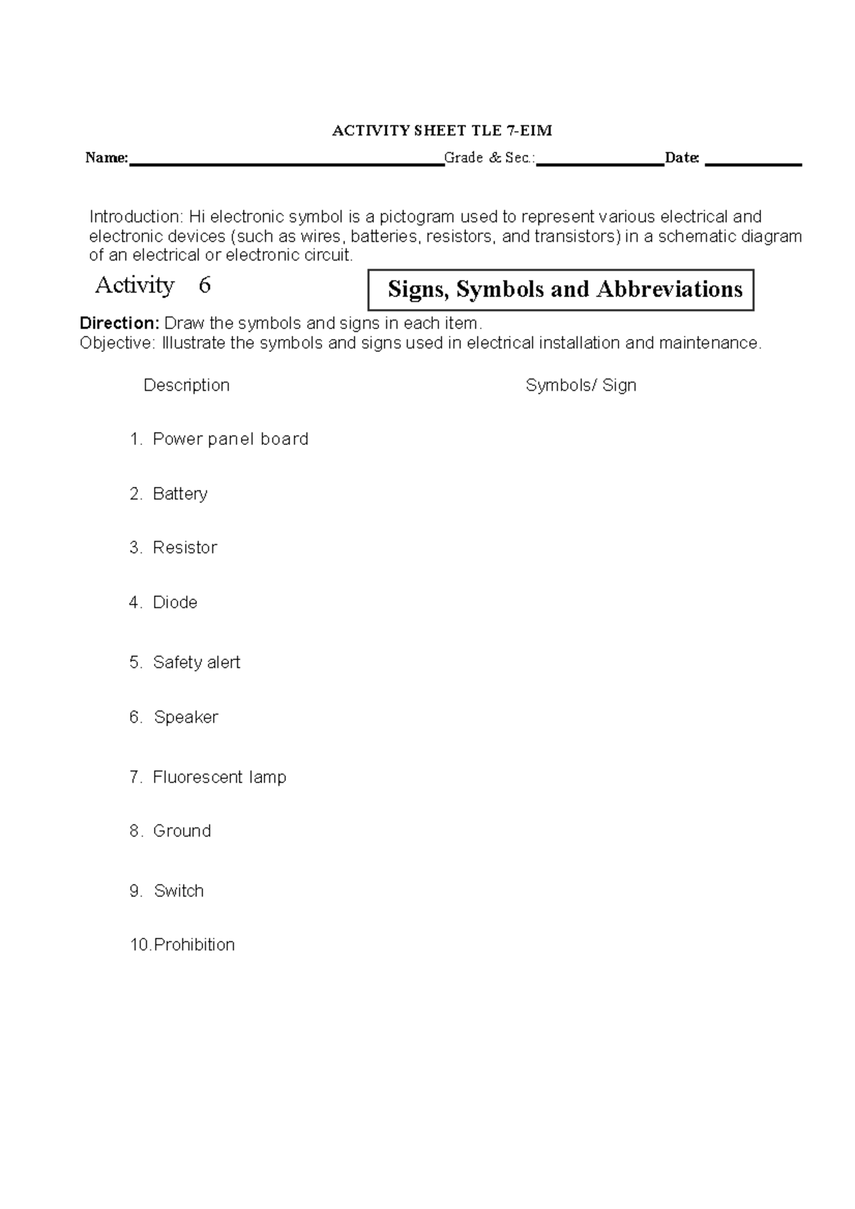 Activity 1 - for reviewer - ACTIVITY SHEET TLE 7-EIM Name: Grade & Sec ...