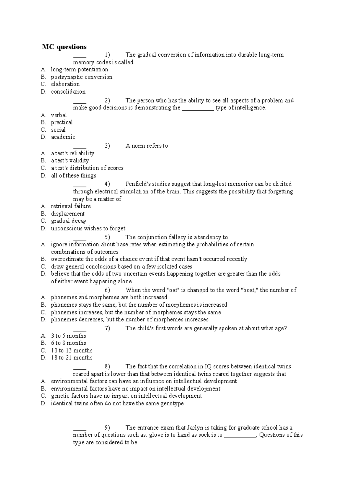 MC - These are MC practices - MC questions ____ 1) The gradual ...