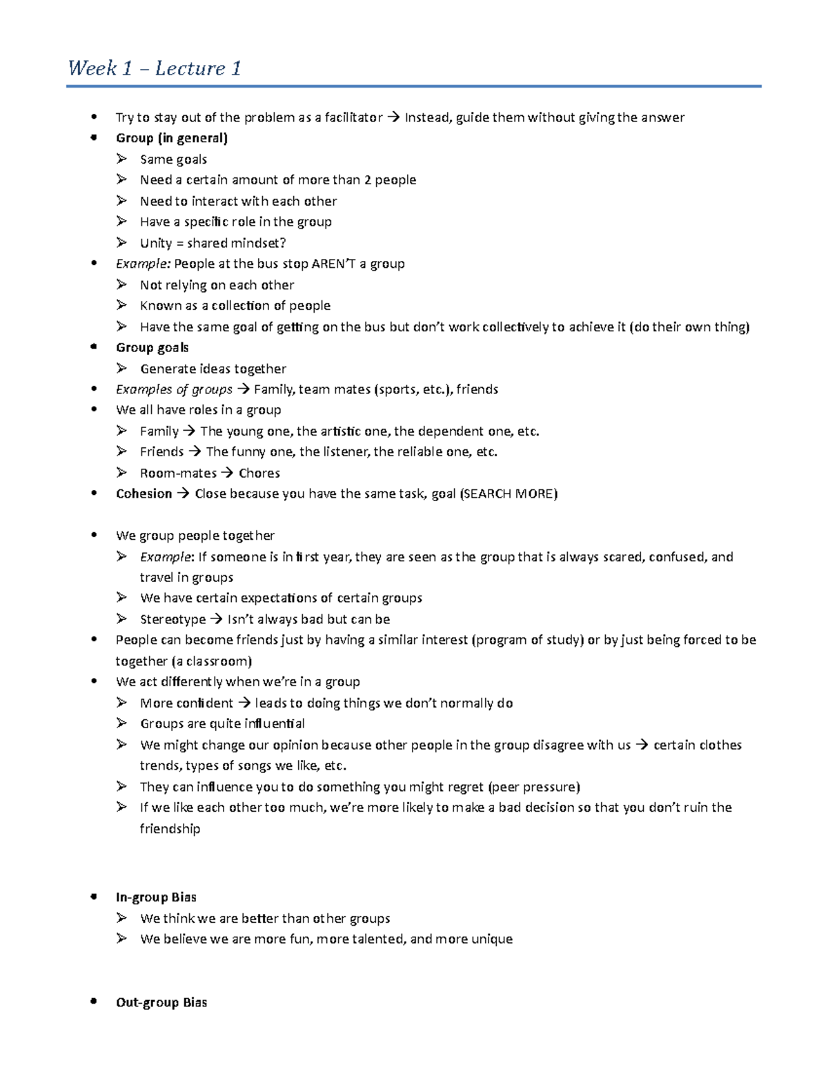 Group Dynamics Lecture (1,3) - Week 1 – Lecture 1 Try to stay out of ...