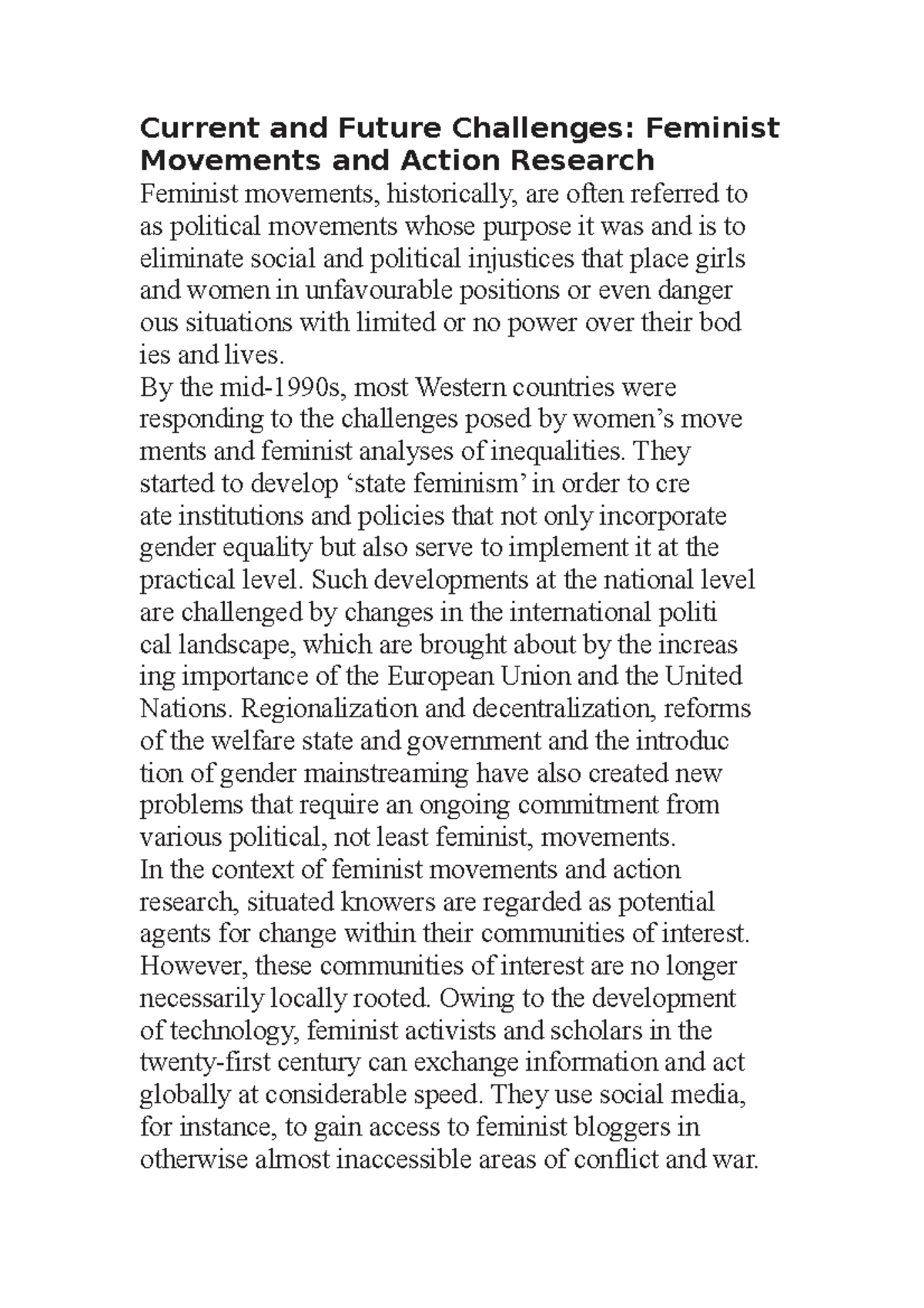 Current and Future Challenges Feminist Movements and Action Research ...