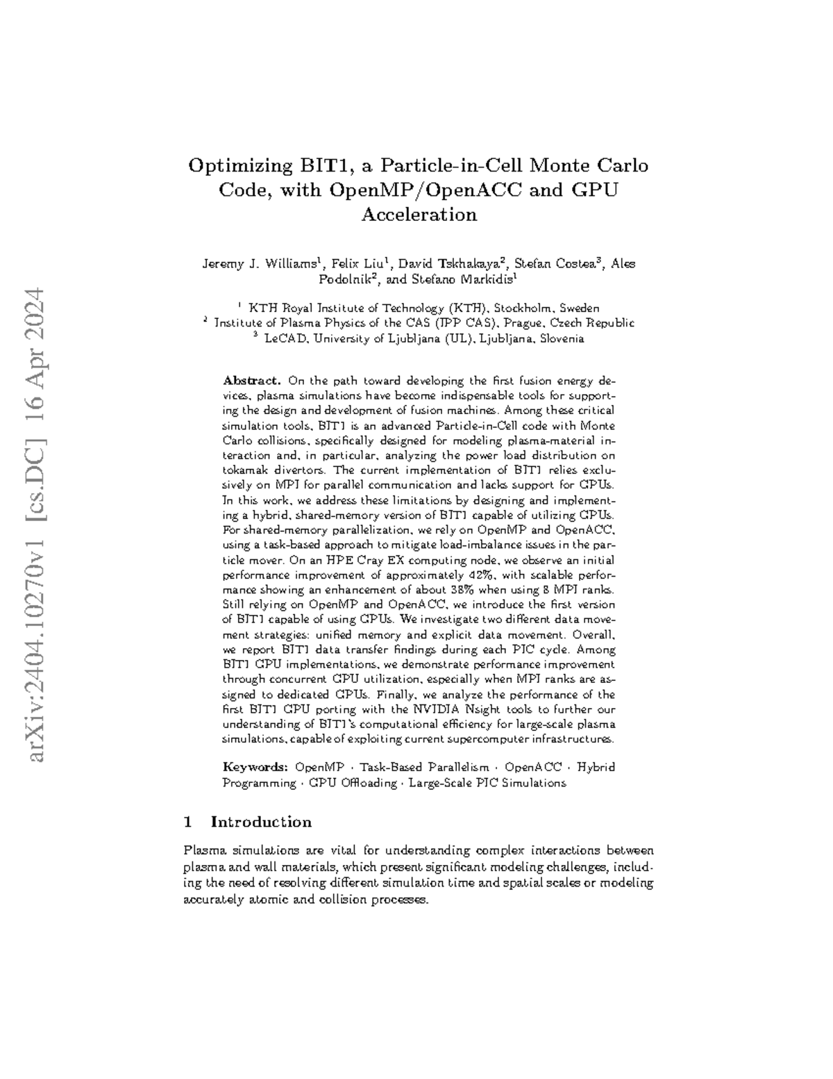 2404 Not Owned Optimizing Bit1 A Particle In Cell Monte Carlo Code With Openmpopenacc And