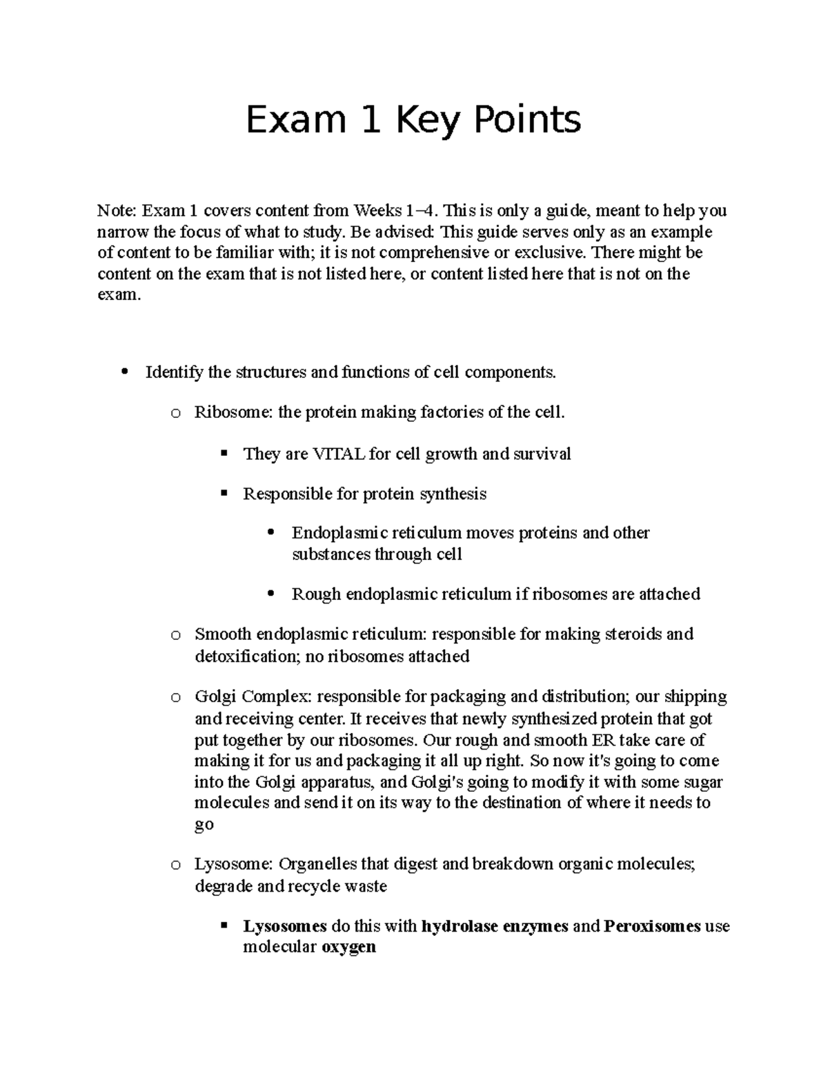 Exam 1 Key Points - Exam 1 Key Points Note: Exam 1 covers content from ...