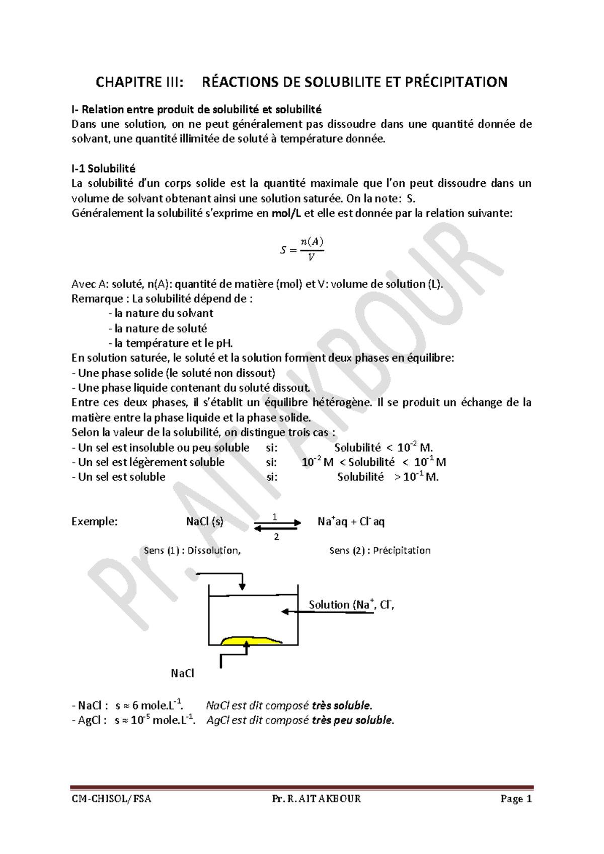Chapitre III Reactions DE Solubilite ET Precipitation - CHAPITRE III: RÉACTIONS DE SOLUBILITE ET ...