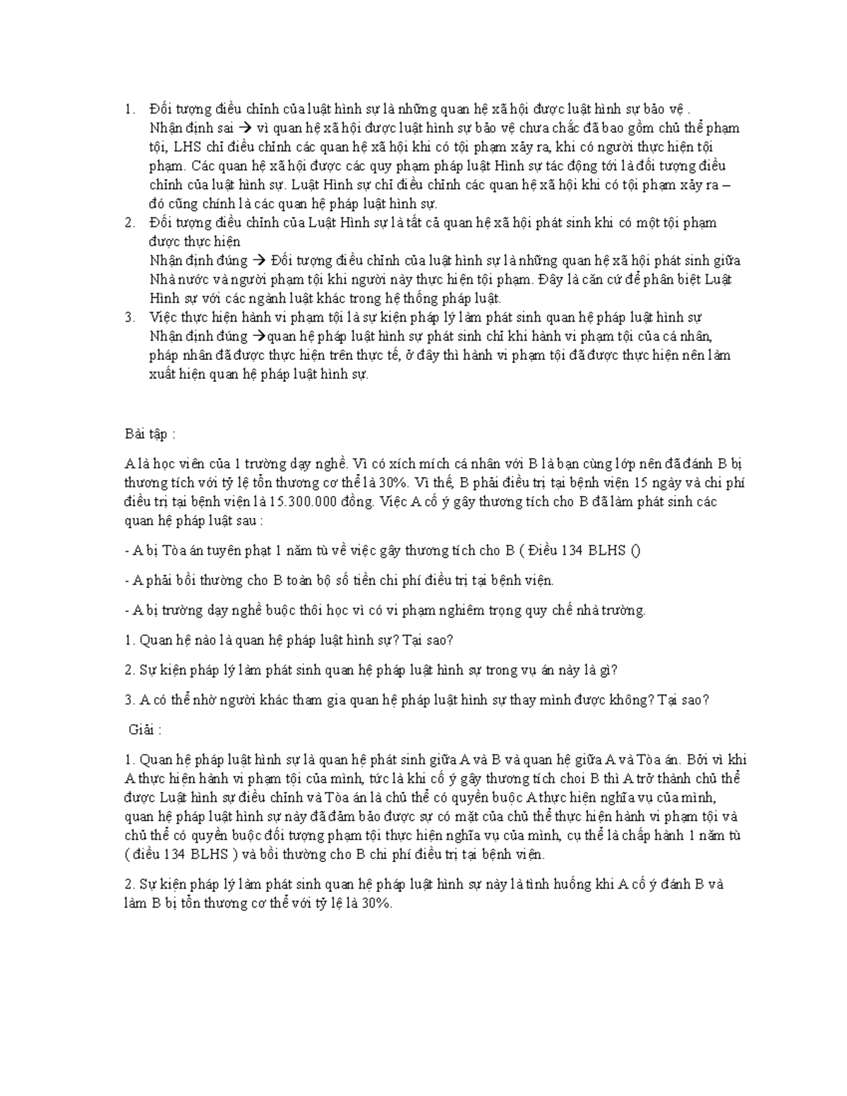 BT LHS - Bt của nhóm - Đối tượng điều chỉnh của luật hình sự là những quan hệ xã hội được luật ...