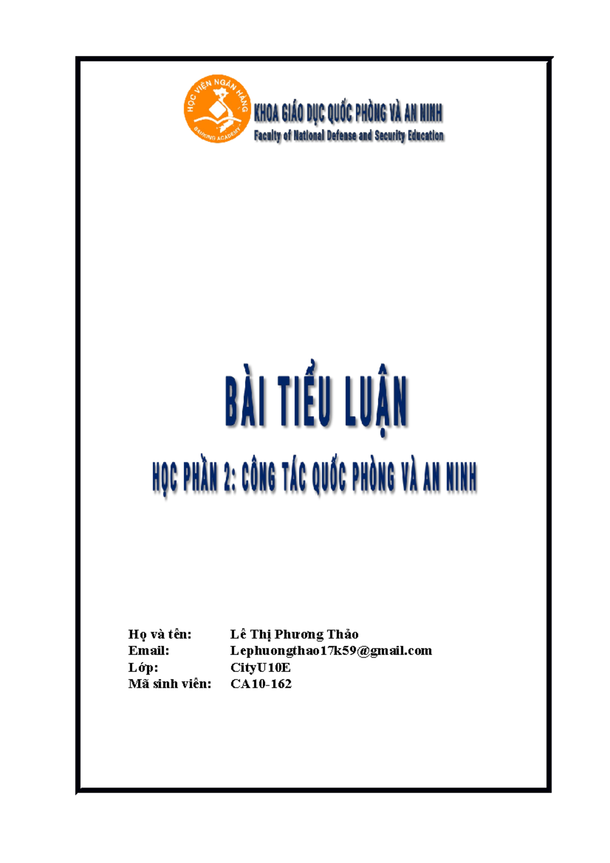 BAI TIEU LUAN so 1 M2 - grfv - Họ và tên: Lê Thị Phương Thảo Email ...