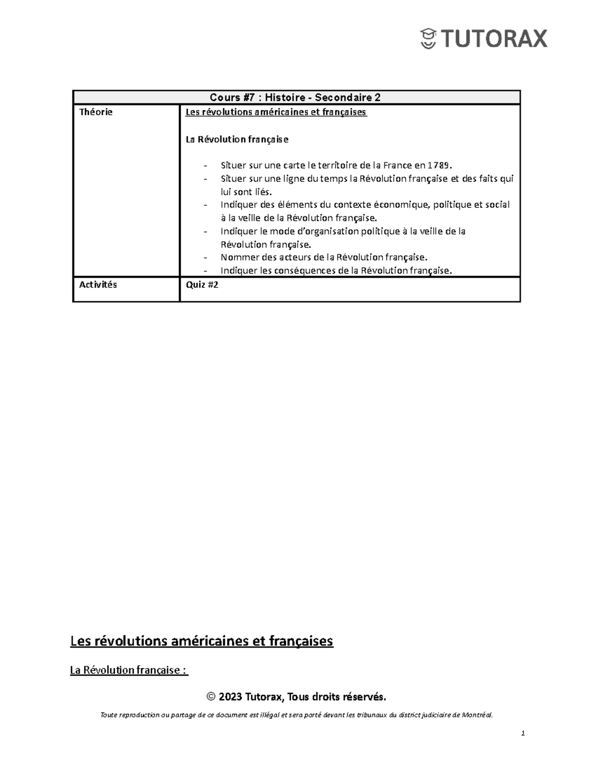 Cours #7 Histoire Secondaire 2 - Cours #7 : Histoire - Secondaire 2 ...