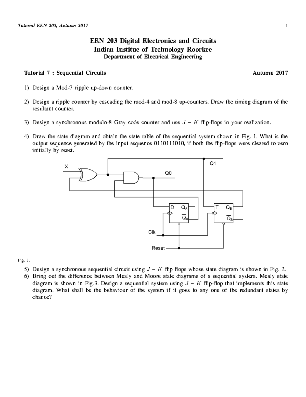 Tutorial 7 EEN 203 - Tutorial EEN 203, Autumn 2017 1 EEN 203 Digital ...