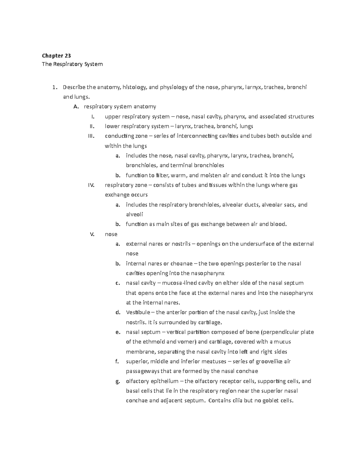 The Respiratory System - Chapter 23 The Respiratory System Describe the ...
