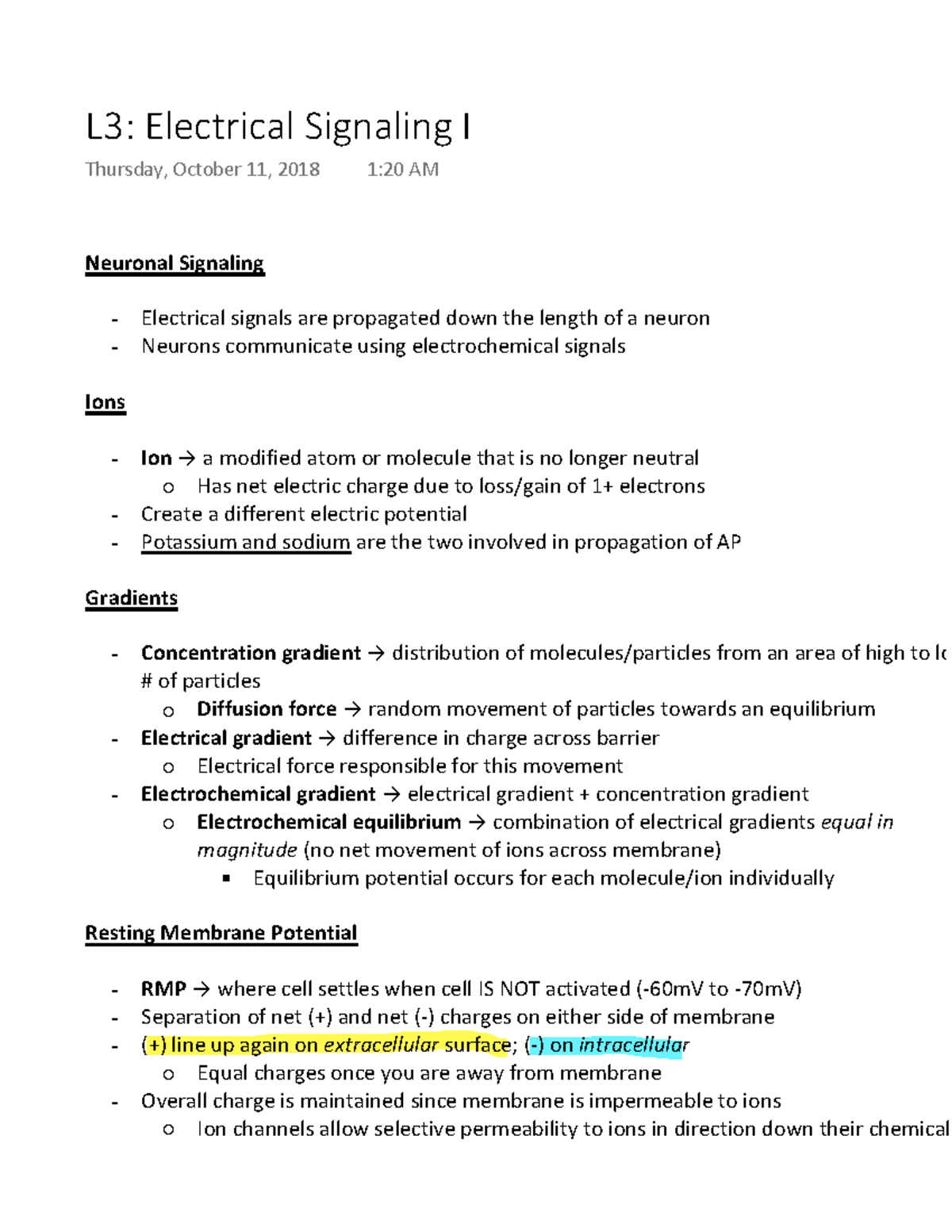 L3 Electrical Signaling I - L3: Electrical Signaling I Thursday ...