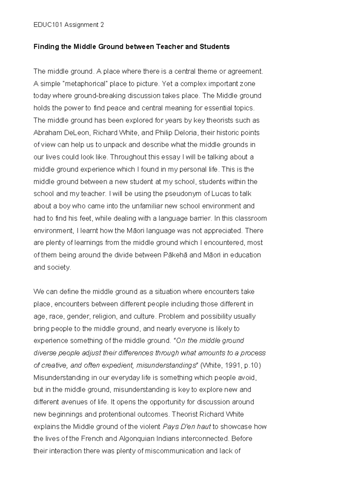 EDUC 101 Finding the middle ground - A2 - Finding the Middle Ground ...