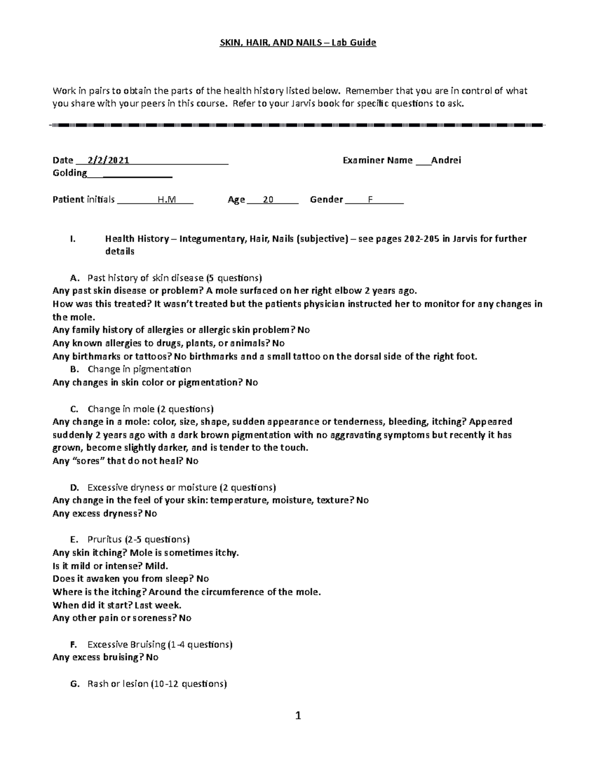 Skin Lab Guide - Work in pairs to obtain the parts of the health ...