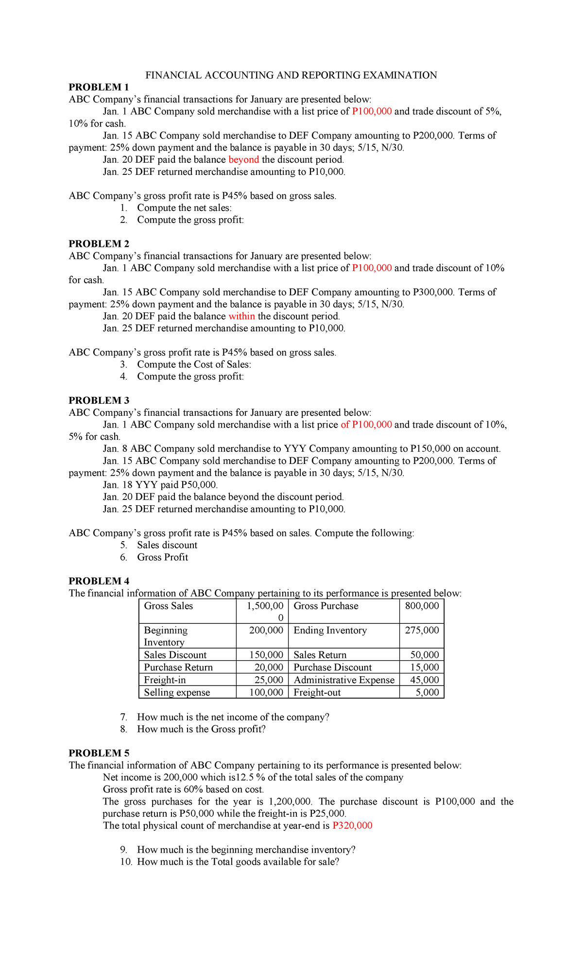 FAR Review Materials FOR Midterm - FINANCIAL ACCOUNTING AND REPORTING ...