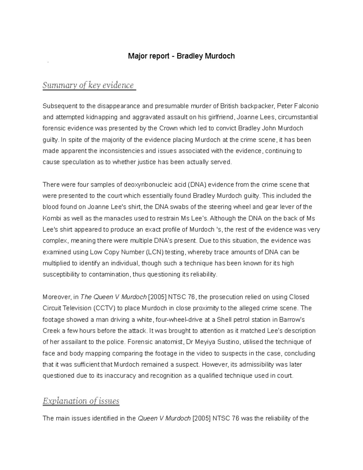 Major report - Bradley Murdoch - Major report - Bradley Murdoch Summary ...