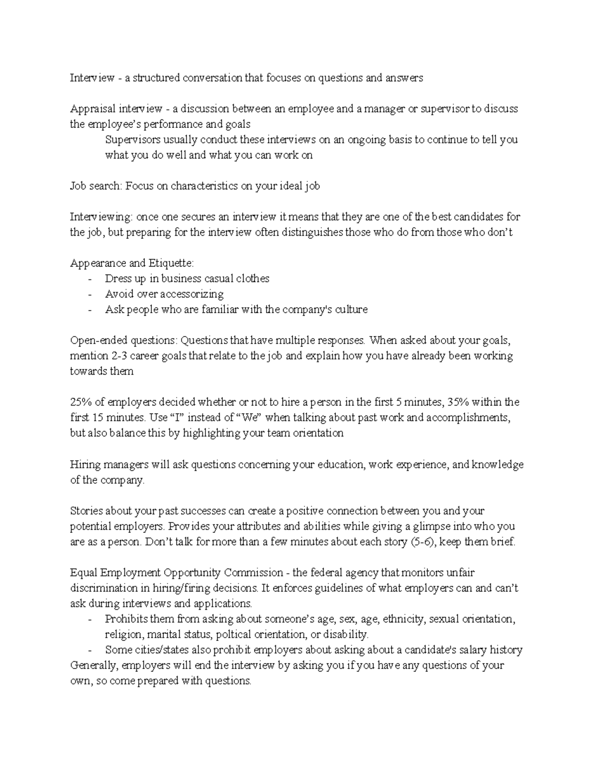 Chapter 9 Notes - Business and Professional Communication - Interview ...