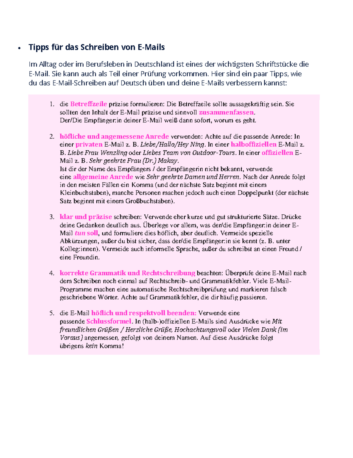 Tipps für das Schreiben von E-mails - • Tipps f ̧r das Schreiben von E-Mails Im Alltag oder im ...
