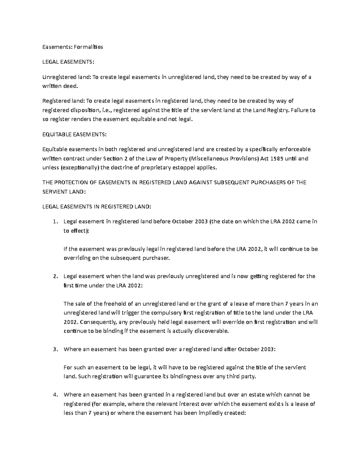 Easements Formalities notes - Easements: Formalities LEGAL EASEMENTS ...
