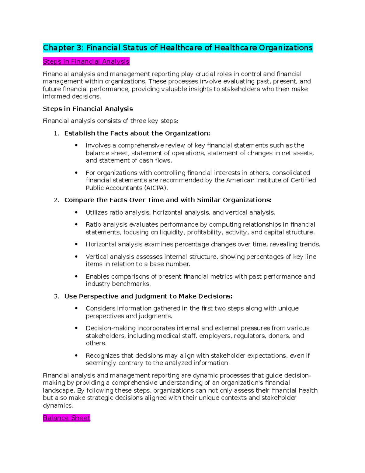 Topic 4: Financial Status of Healthcare Organizations - Chapter 3 ...