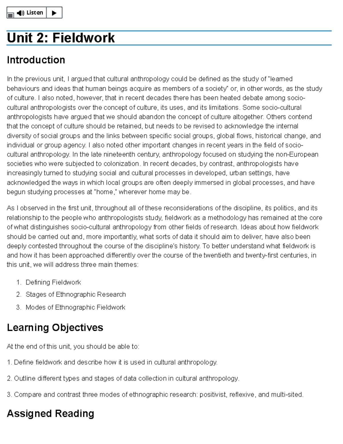 Unit 2 - ANTH-1220-D01 - Cultural Anthropology - Unit 2: Fieldwork ...