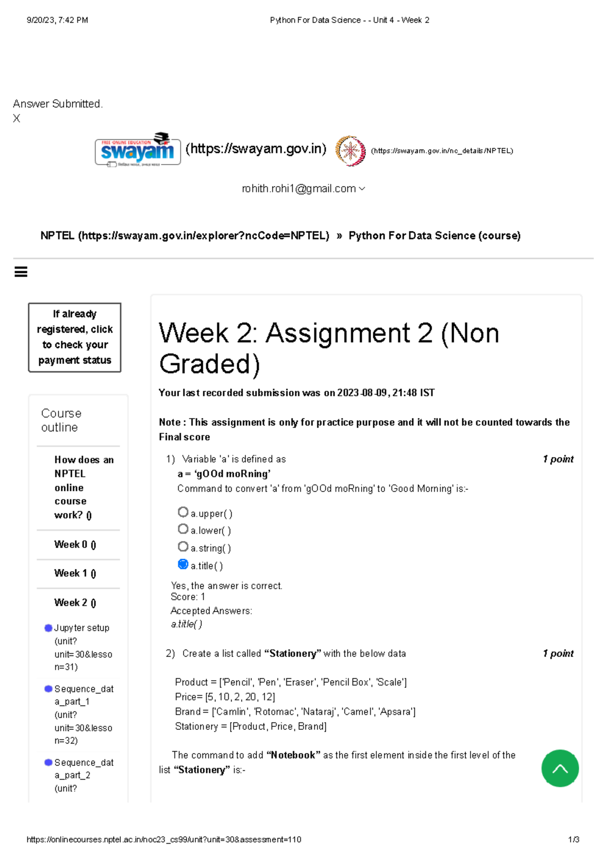 Assignment nongraded - 9/20/23, 7:42 PM Python For Data Science - Unit 4 - Week 2 - Studocu