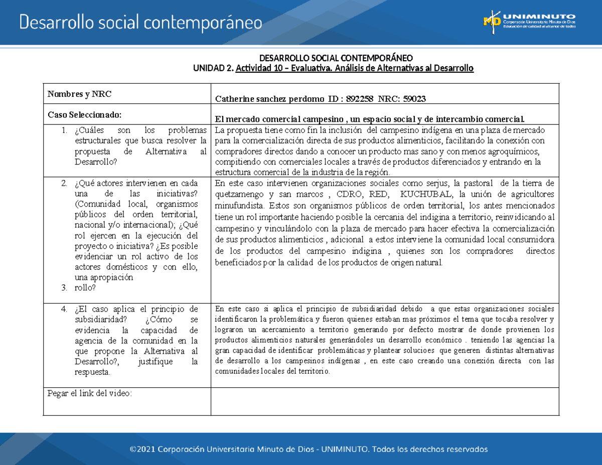 Actividad 10 desarrollo contemporaneo - DESARROLLO SOCIAL CONTEMPORÁNEO ...