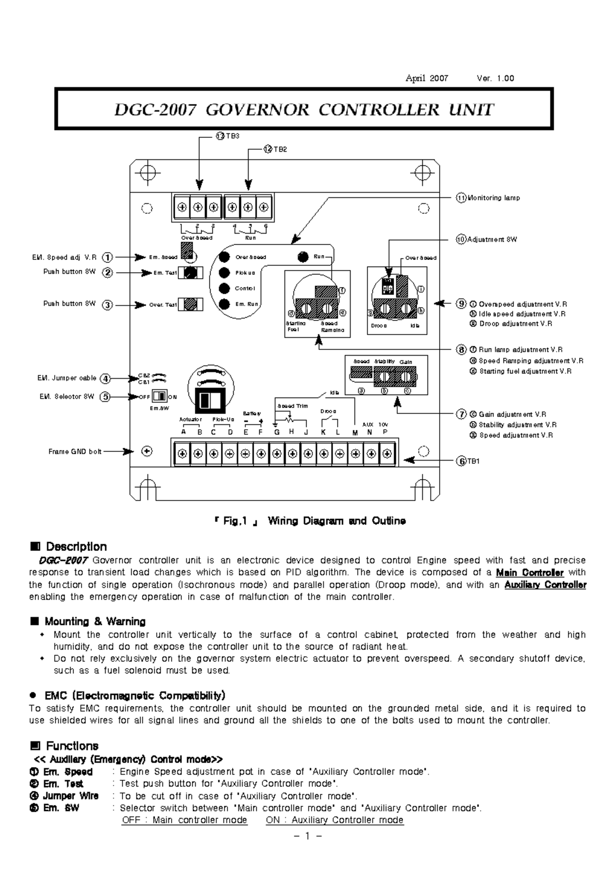 DGC-2007 Speed Controller - 2007 Ver. 1. 『 Fig. 1 』Wiring Diagram and ...