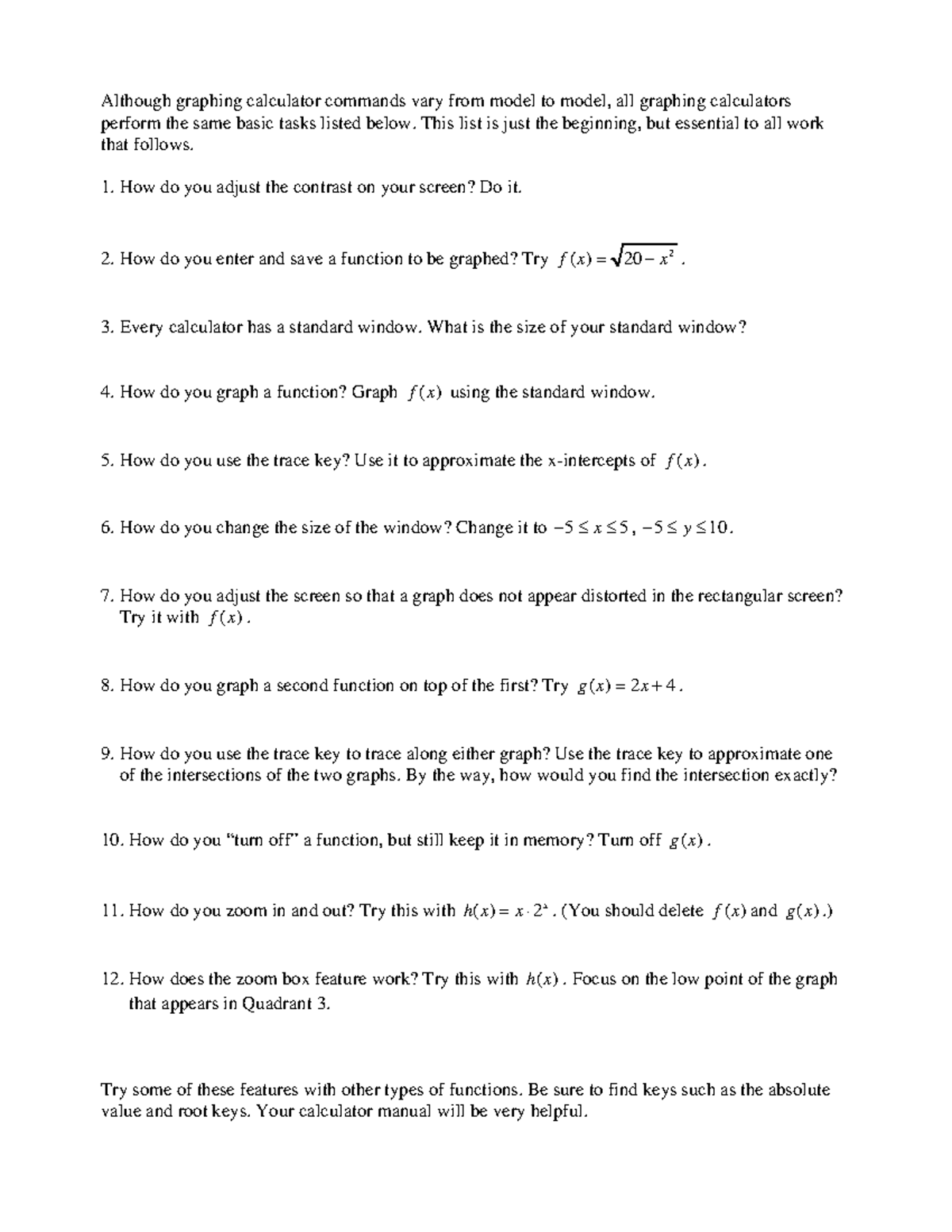 Calc Basics - practice math homework - Although graphing calculator ...