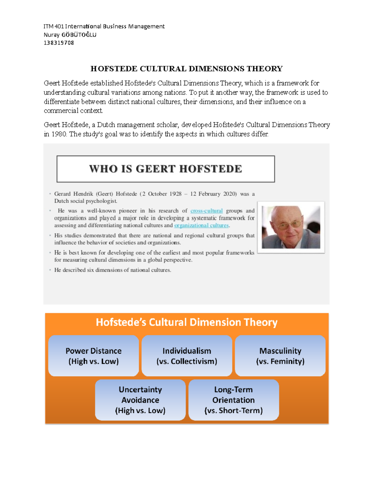 Hofstede theory Nuray Göbütoğlu 138319708 - Nuray GÖBÜTOĞLU 138319708 ...