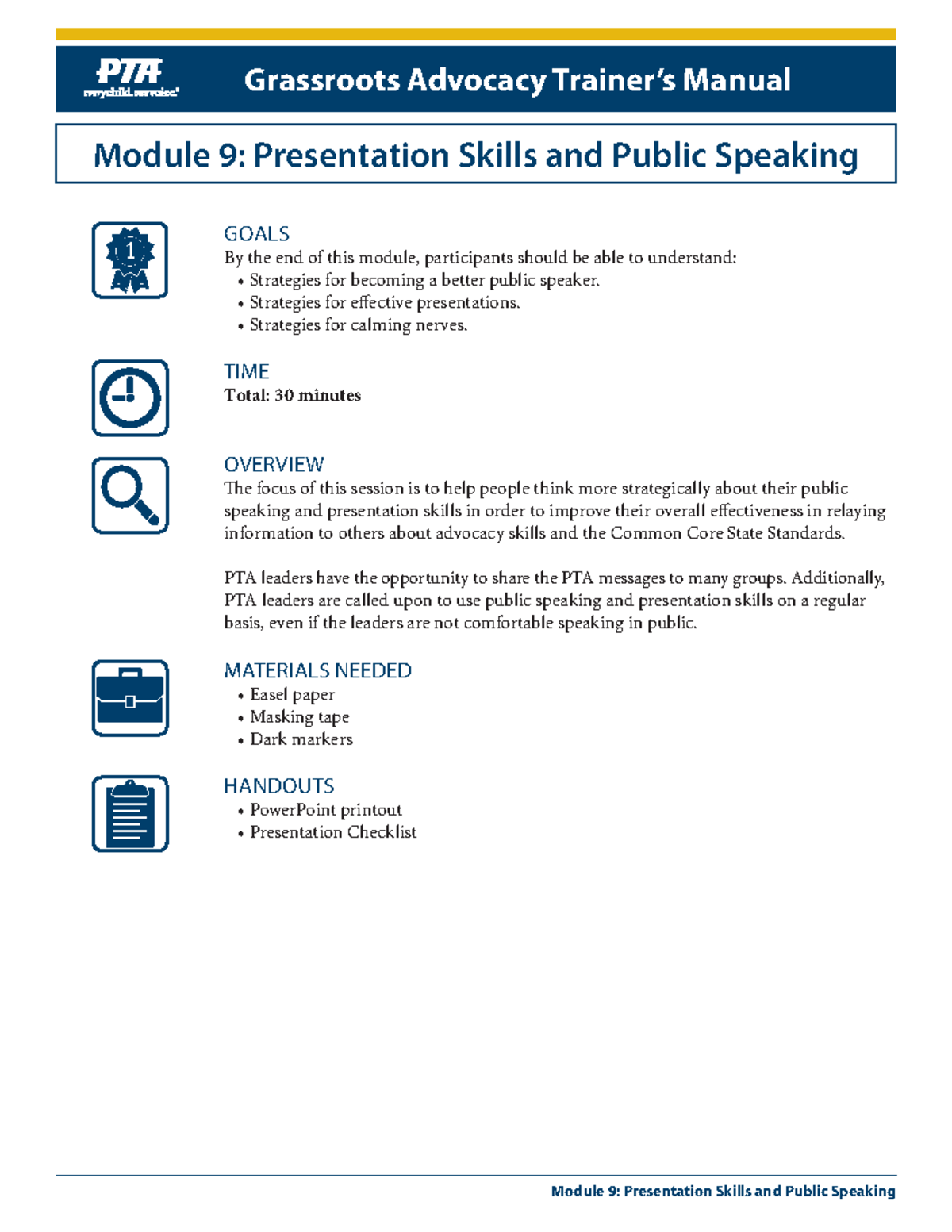 Public Speaking Module - GOALS By the end of this module, participants ...