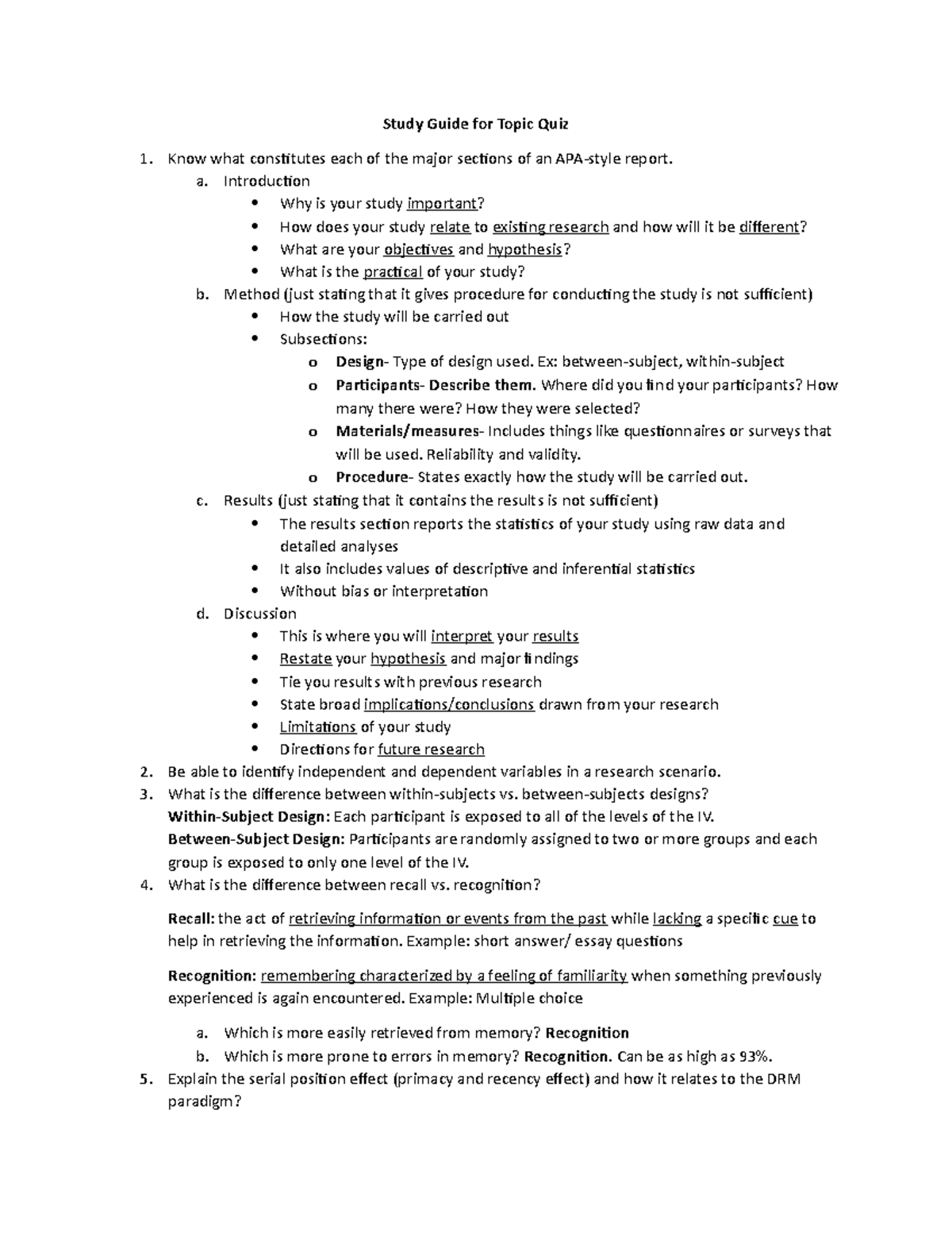 Study Guide for Topic Quiz - Study Guide for Topic Quiz Know what ...