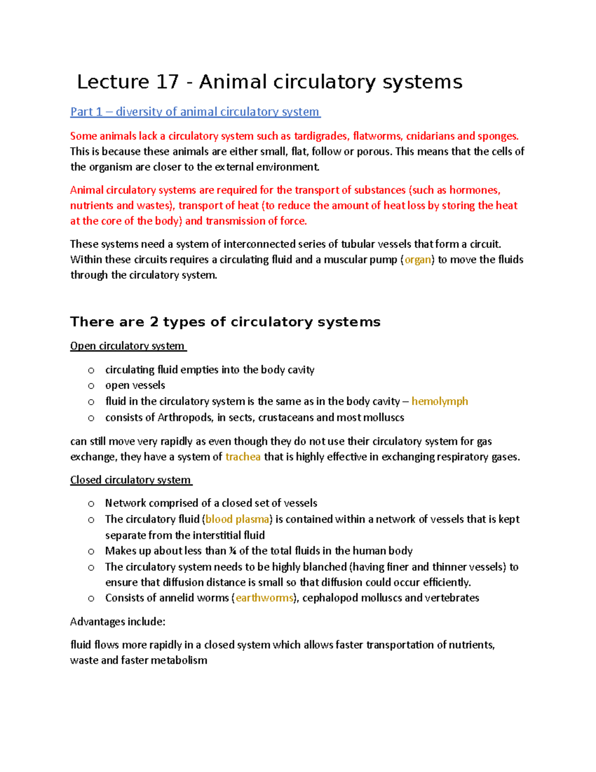 Lecture 17 - Animal Circulatory Systems - Lecture 17 - Animal ...