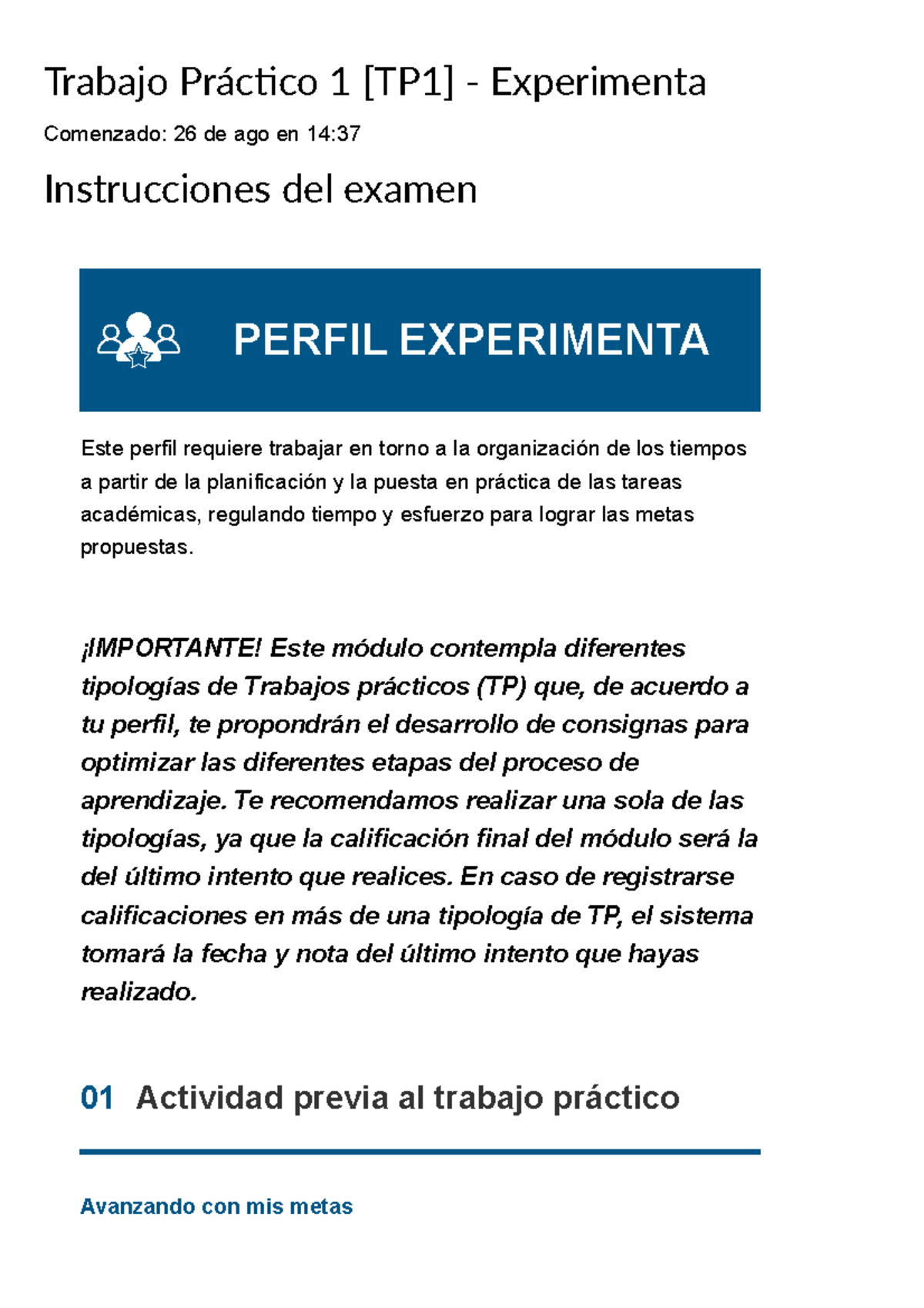 TP01 85% - resultado 85% - Trabajo Prácco 1 [TP1] - Experimenta Comenzado: 26 de ago en 14 ...